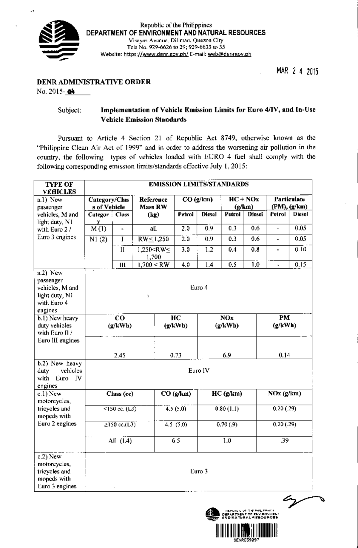Implementation OF Vehicle Emission Limits FOR EURO 4, AND IN-USE ...