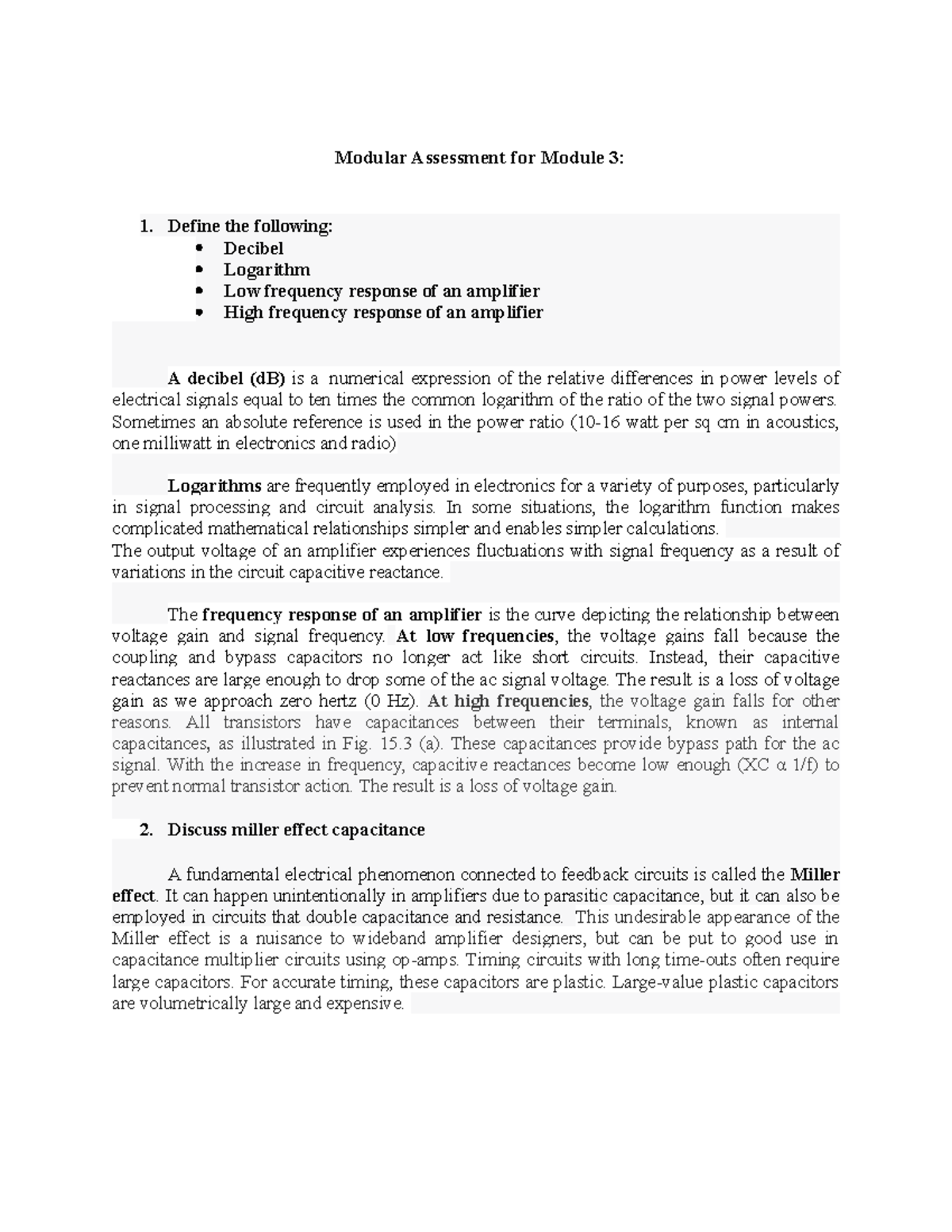 Assessment 3 - Decibel, Logarithm - Modular Assessment for Module 3: 1 ...