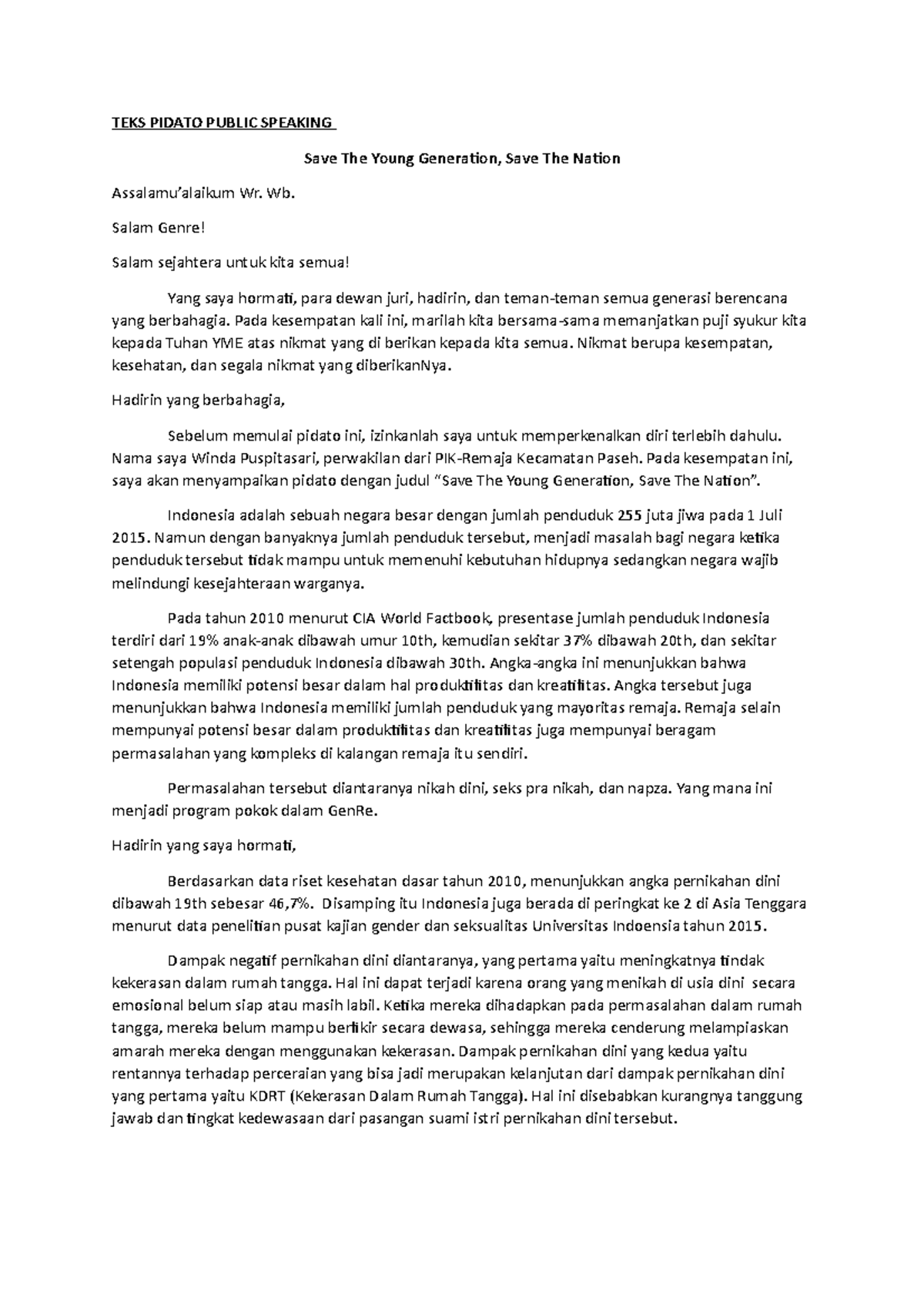 TEKS Pidato Public Speaking 22 - TEKS PIDATO PUBLIC SPEAKING Save The ...