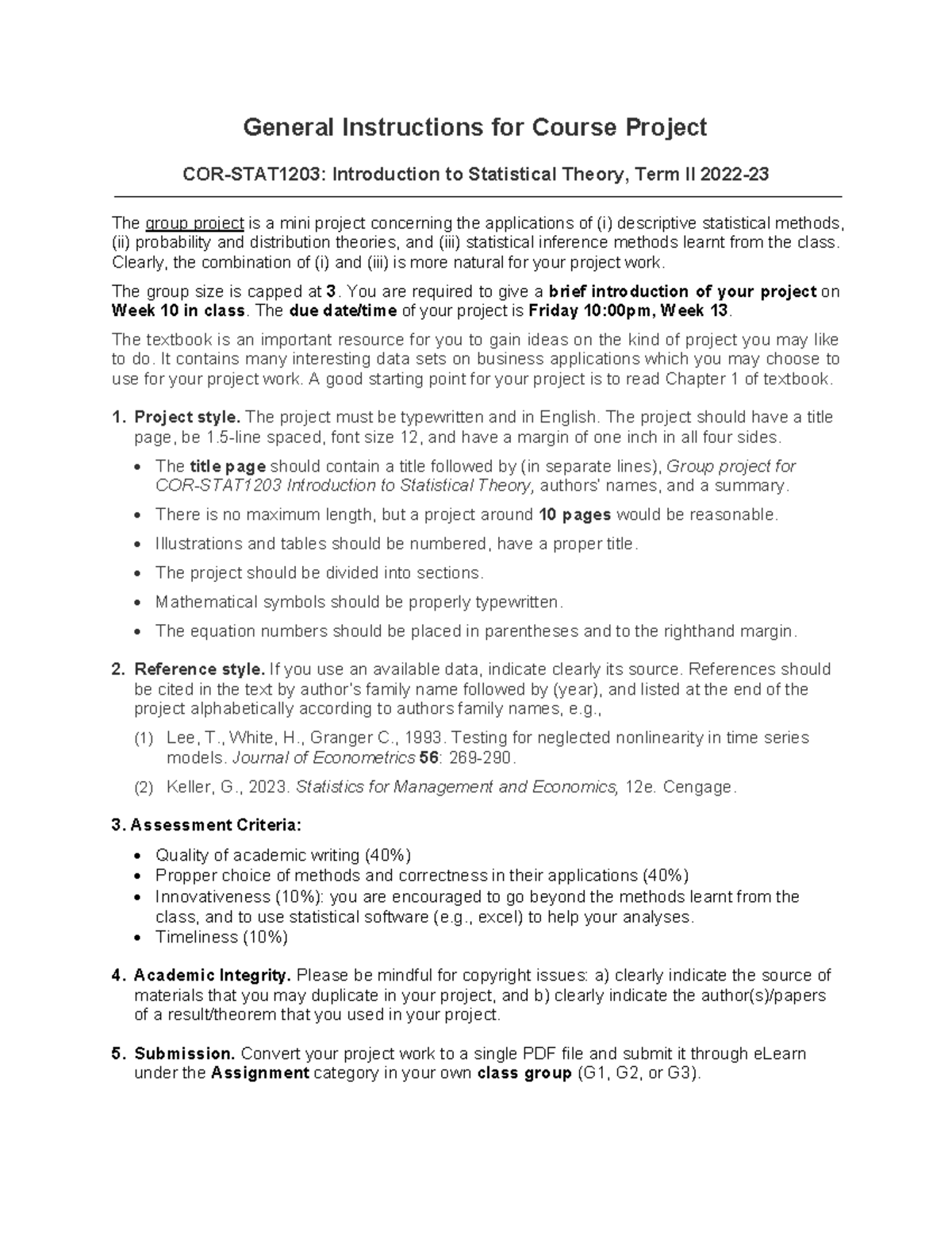 Project Instruction - General Instructions for Course Project COR ...