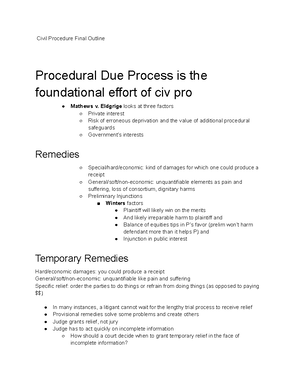 Civil Procedure Outline - PROCEDURAL DUE PROCESSS – meaningful ...