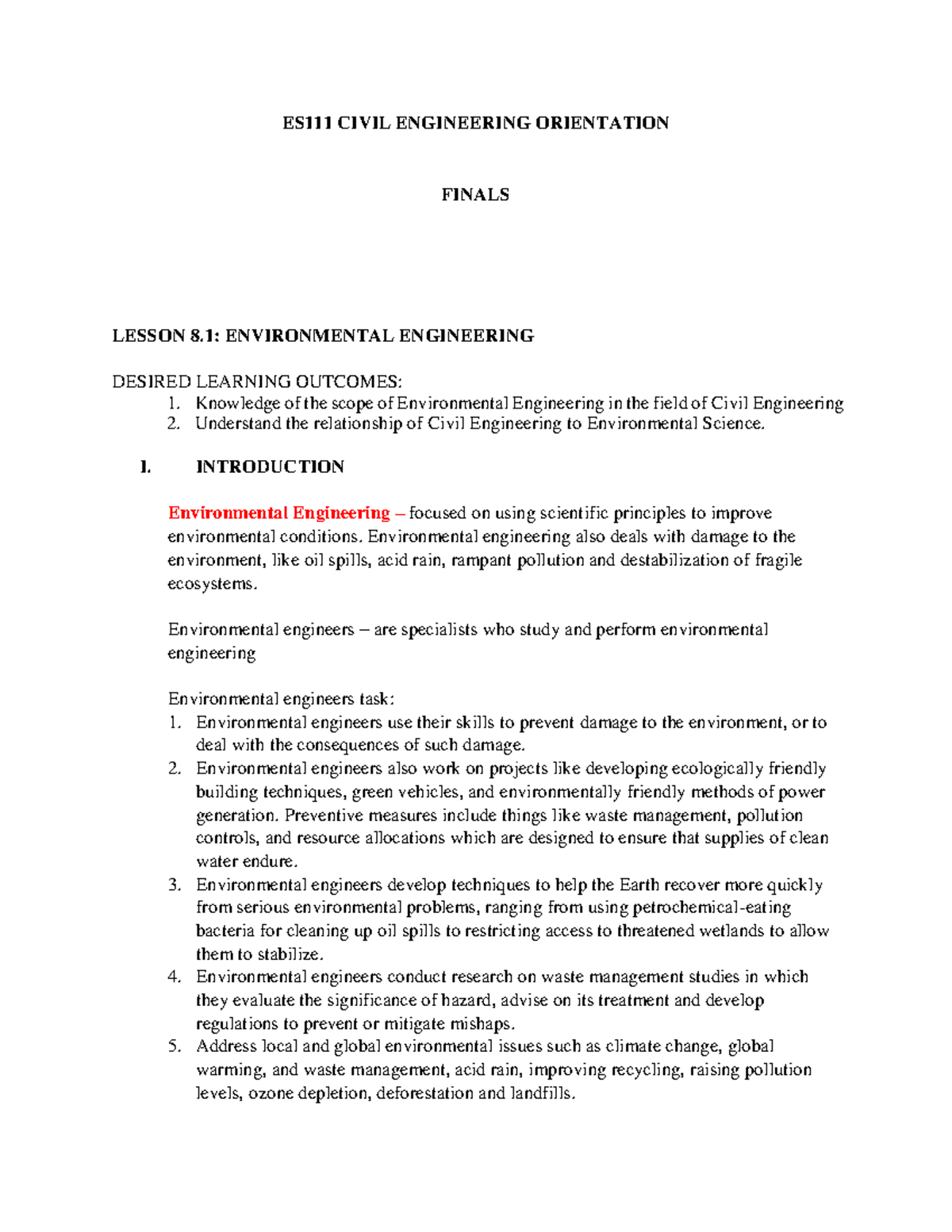 8.1 Environmental Engineering - I. INTRODUCTION Environmental ...