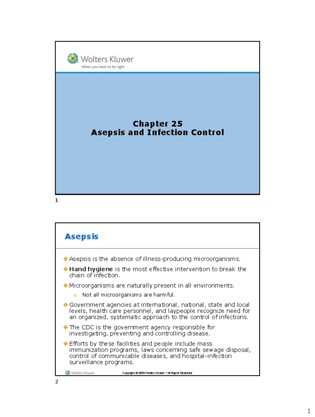 Asepsis and Infection Control - Ch 25 handout - Copyright © 2011 ...