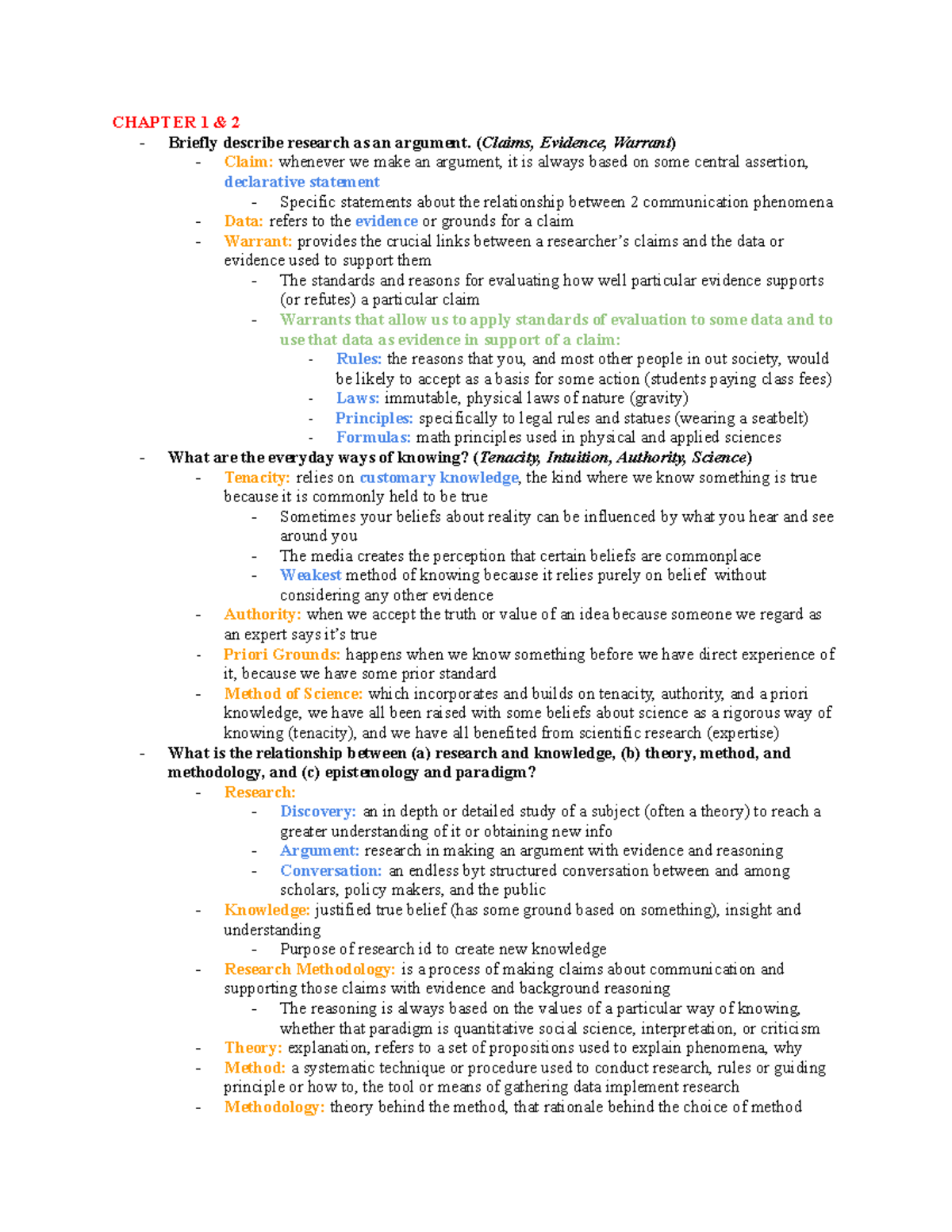 EXAM 1 Study Guide - CHAPTER 1 & 2 Briefly describe research as an ...