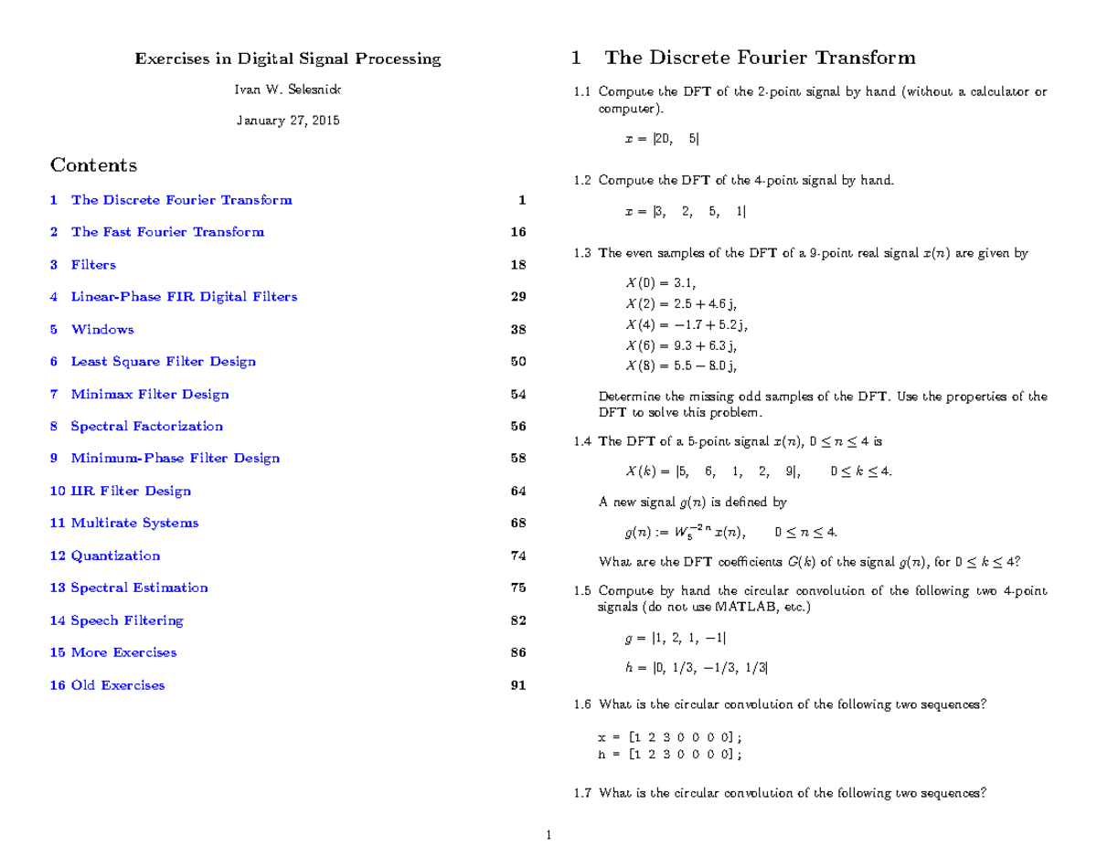 DSP Exercises - 1 Exercises in Digital Signal Processing Ivan W ...