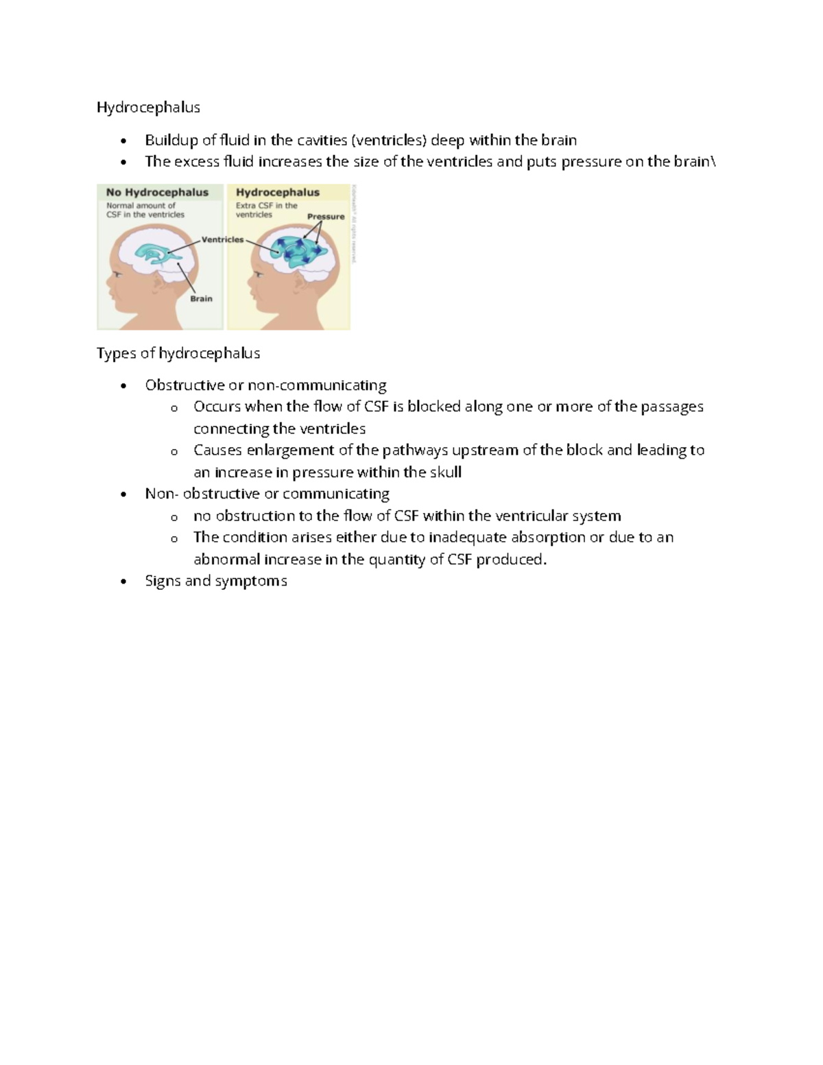 Hydrocephalus - lecture notes for central nervous system part two ...