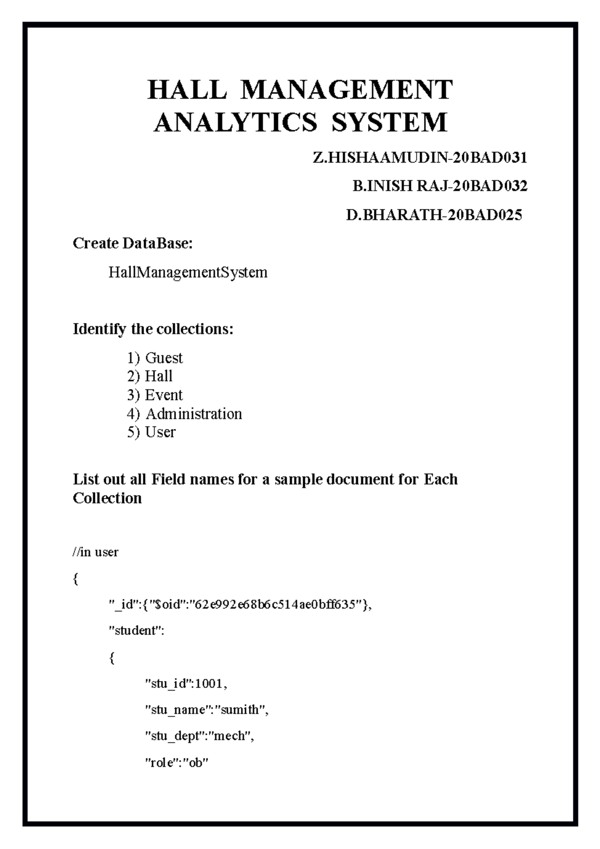 HALL Management System - HALL MANAGEMENT ANALYTICS SYSTEM Z-20BAD B RAJ ...