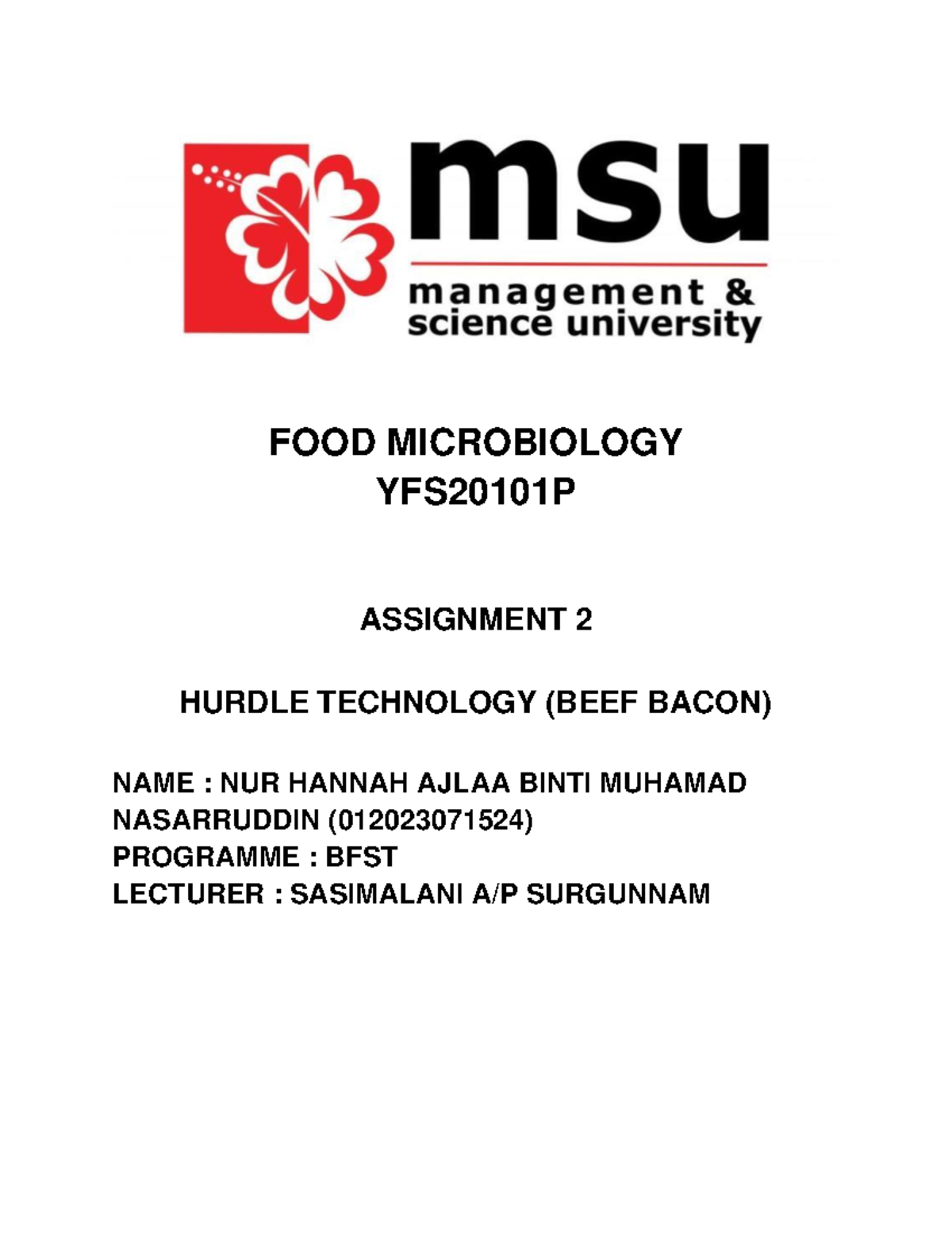 Food microbio assgmnt 2 - Microbiology - FOOD MICROBIOLOGY YFS20101P ...