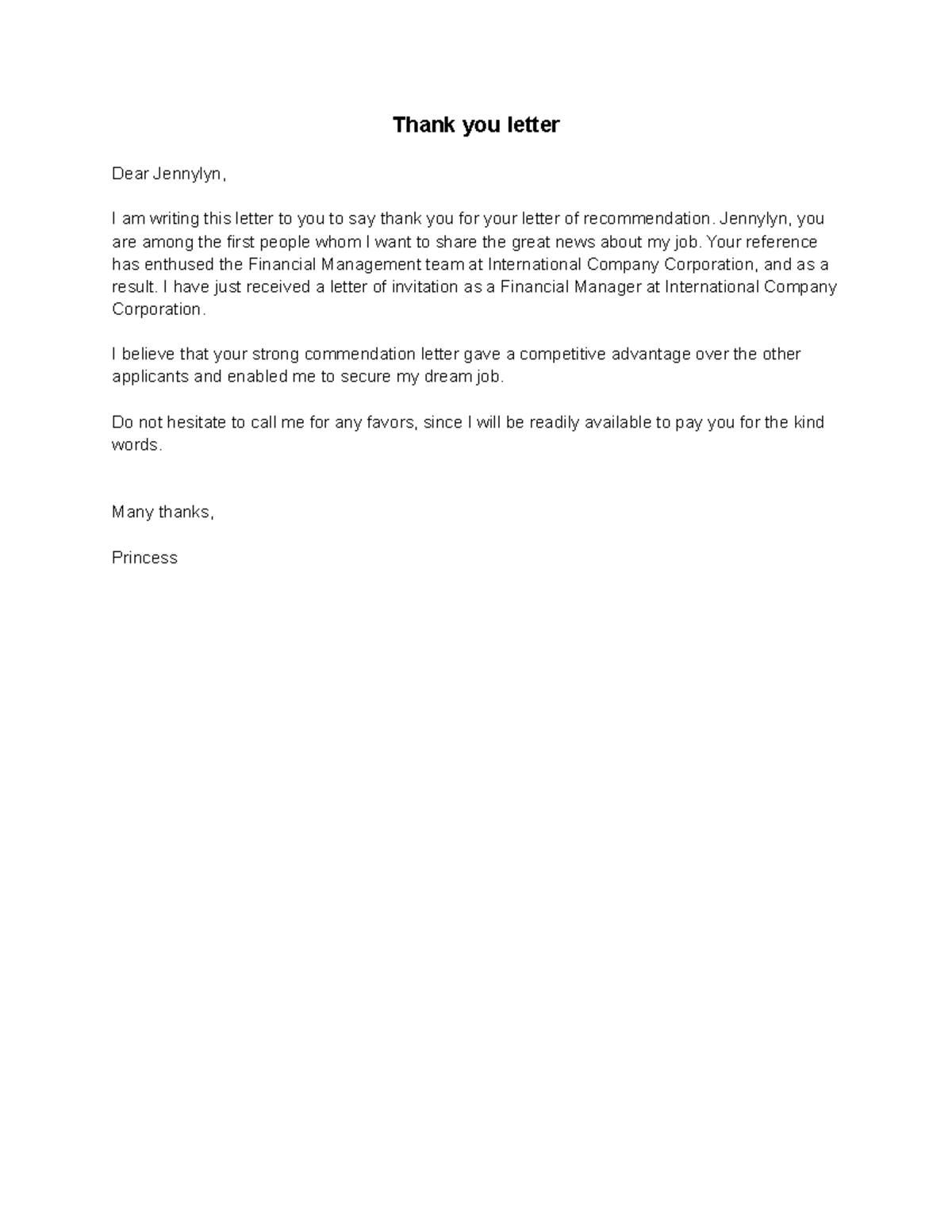 Thank you Letter business communication - Thank you letter Dear ...