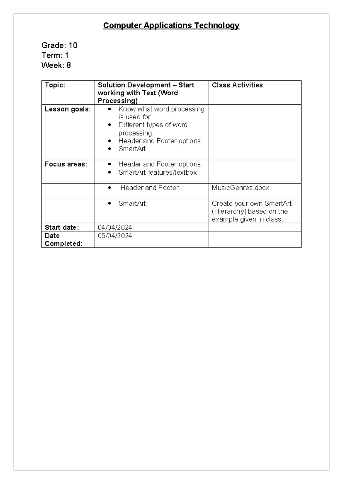 G10 - CAT(Week 8) - Practice - Computer Applications Technology Grade ...