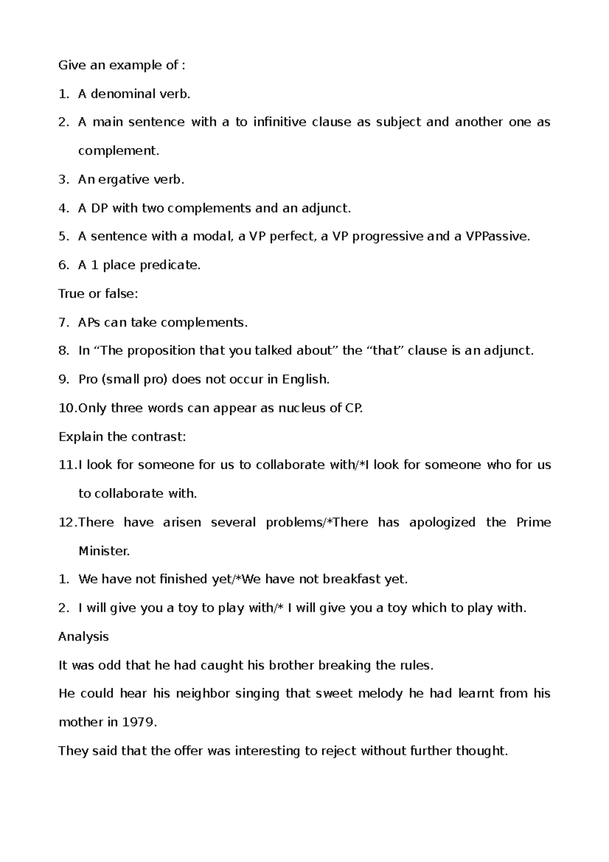 Syntax 13 - mock exam sintaxis - Give an example of : A denominal verb ...