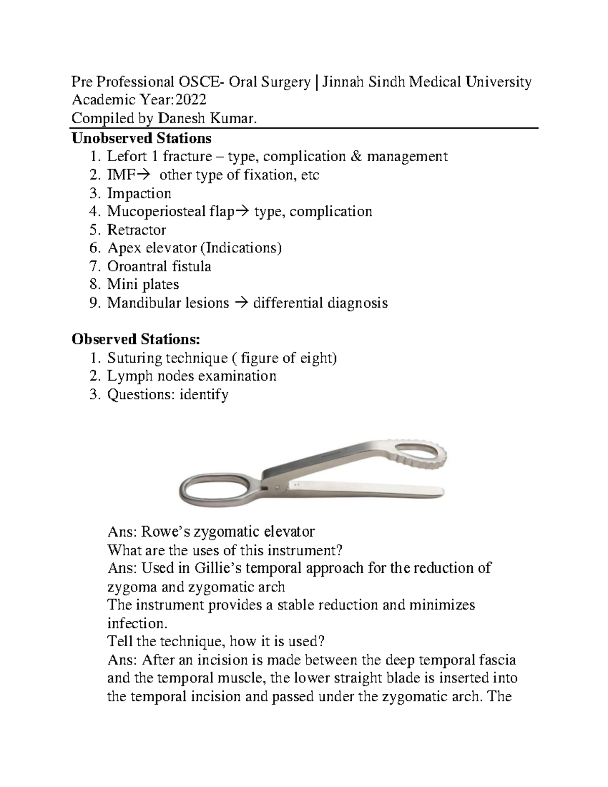 OS pre prof jsmu - best notes - Pre Professional OSCE- Oral Surgery ...