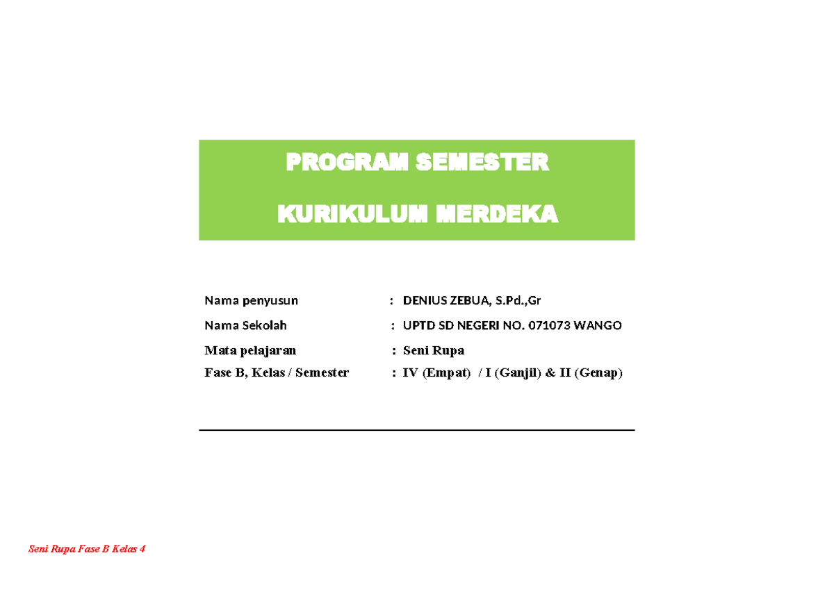 6 Promes Kurikulum Merdeka - PROGRAM SEMESTER KURIKULUM MERDEKA Nama ...