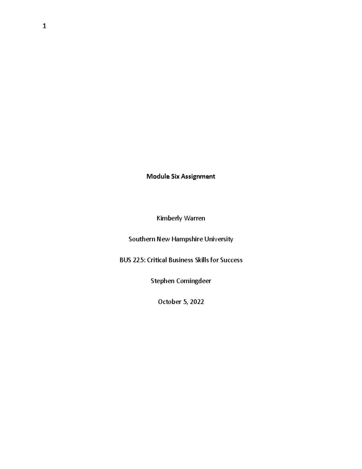 BUS225 Module Six Assignment 10-8-2022 - Module Six Assignment Kimberly ...