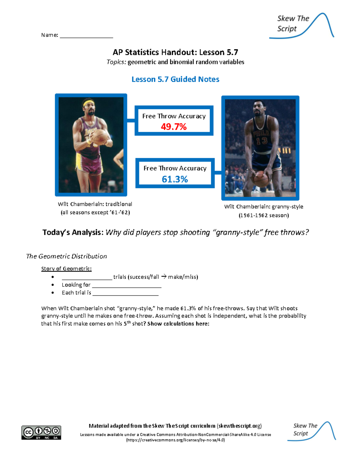 5.7 statistics handout from the university - Material adapted from the ...