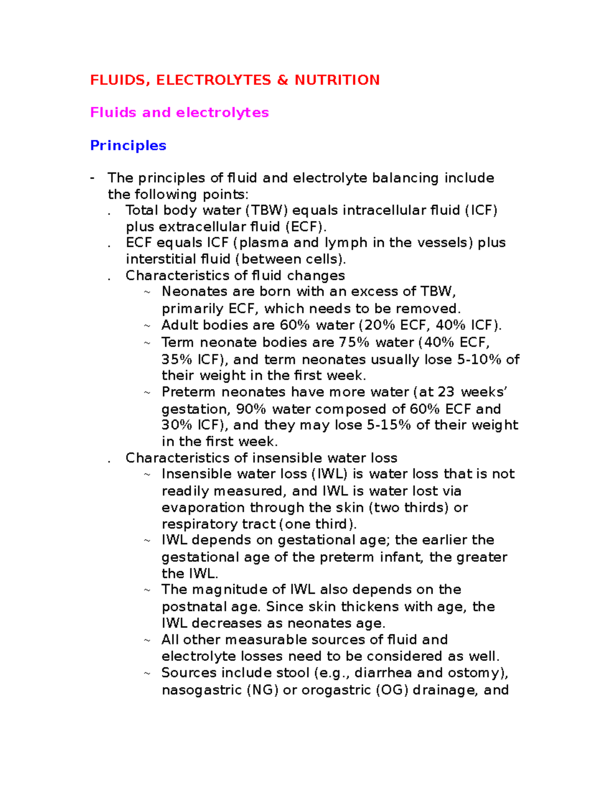 Fluids, Electrolytes & Nutrition - FLUIDS, ELECTROLYTES & NUTRITION ...
