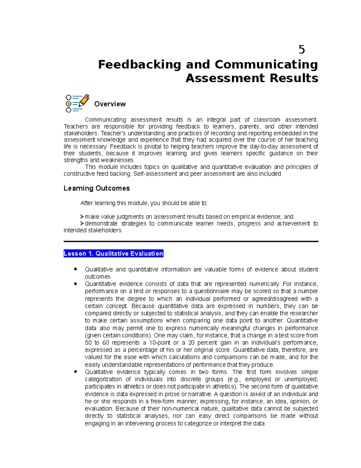 Module Assessment 5 - 5 Feedbacking and Communicating Assessment ...