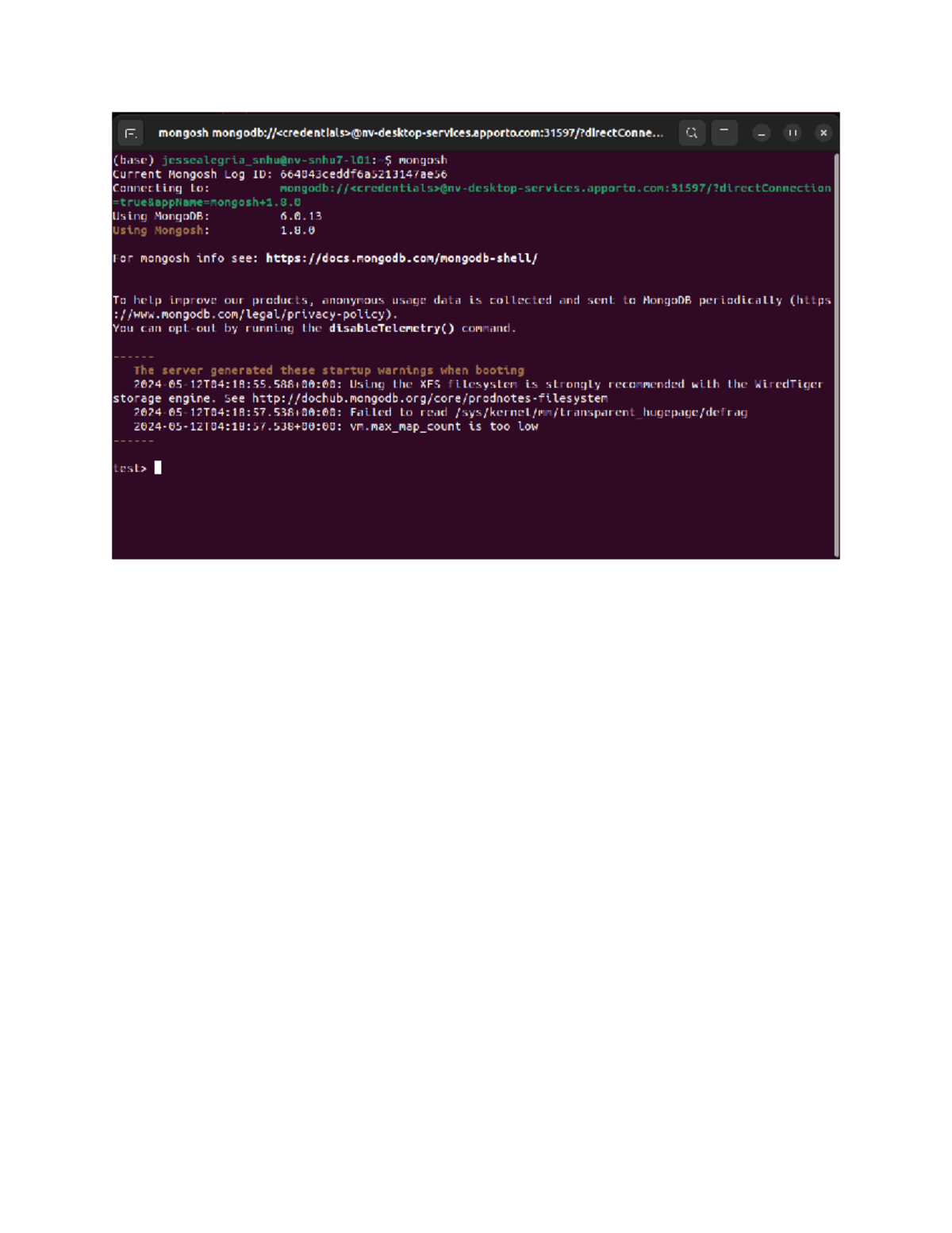 Accessing MongoDB screenshots in Module 1. This is assignment one. labelled 1.2 - x (base ...