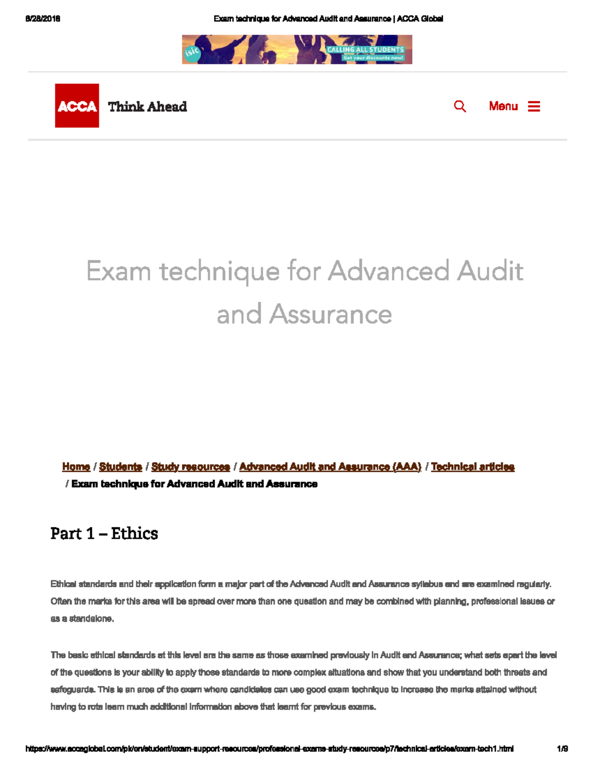 Exam Techniques - Ethics - Exam technique for Advanced Audit and ...