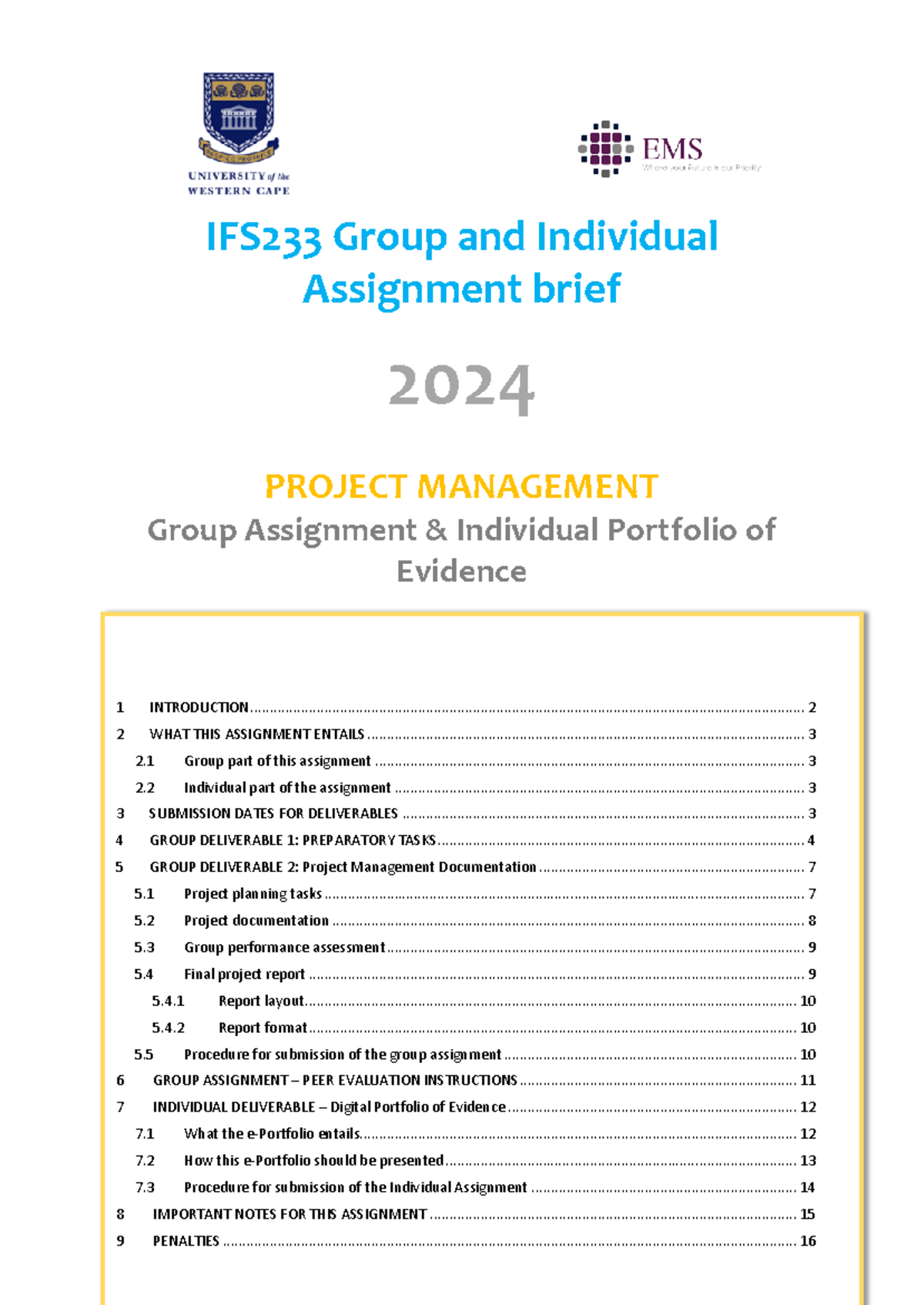 IFS233 Group Assignment 2024 v1-2 - IFS233 Group and Individual PROJECT MANAGEMENT Group ...