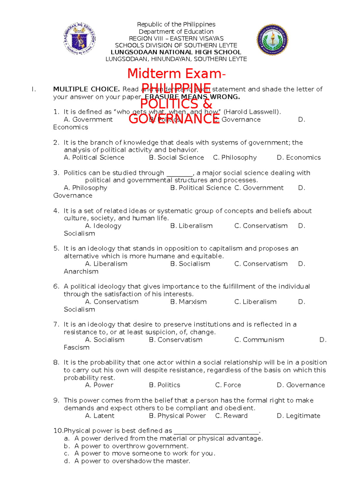 Midterm-ppg - examination - Republic of the Philippines Department of ...
