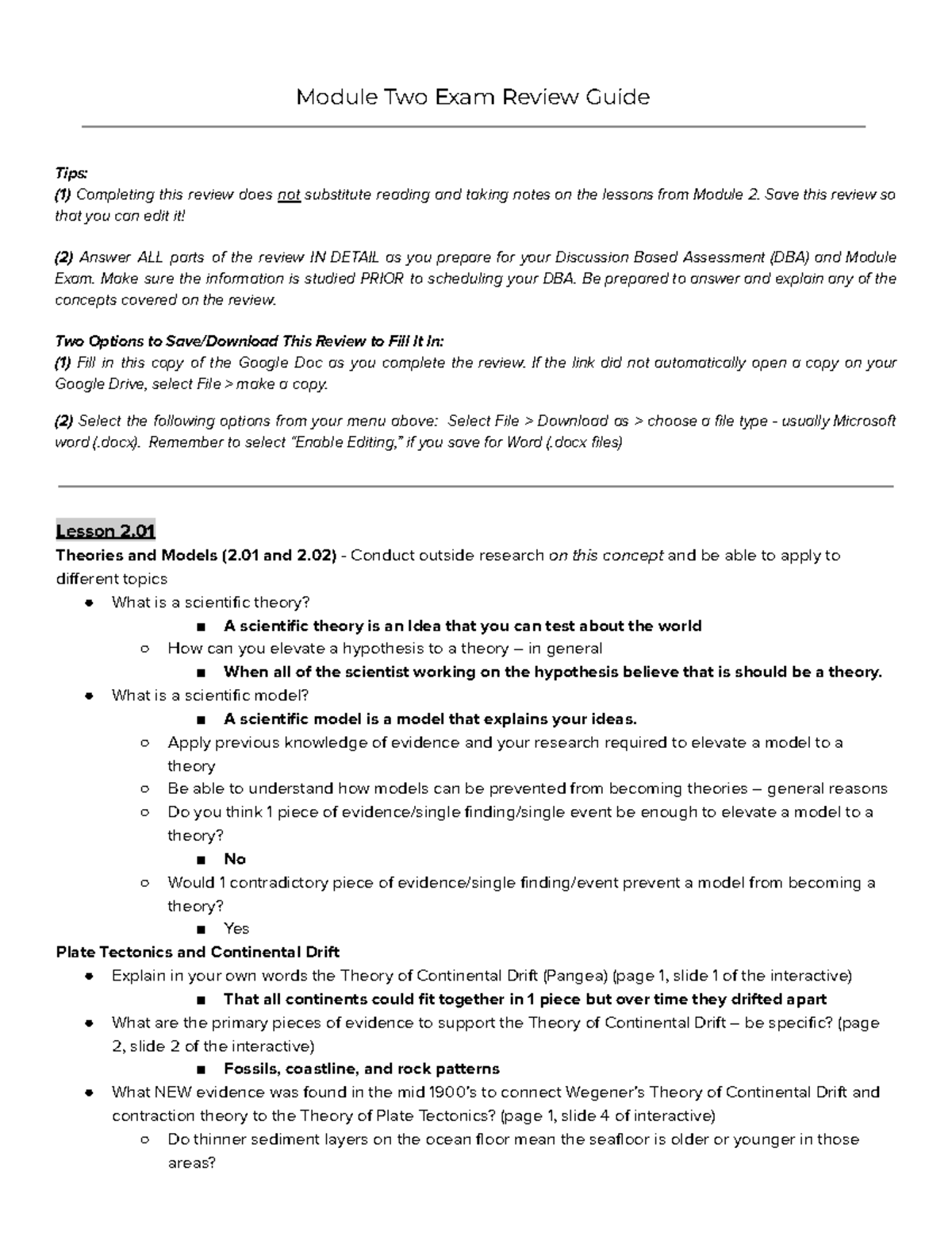 Copy of Module Two Exam Review Guide - Module Two Exam Review Guide ...