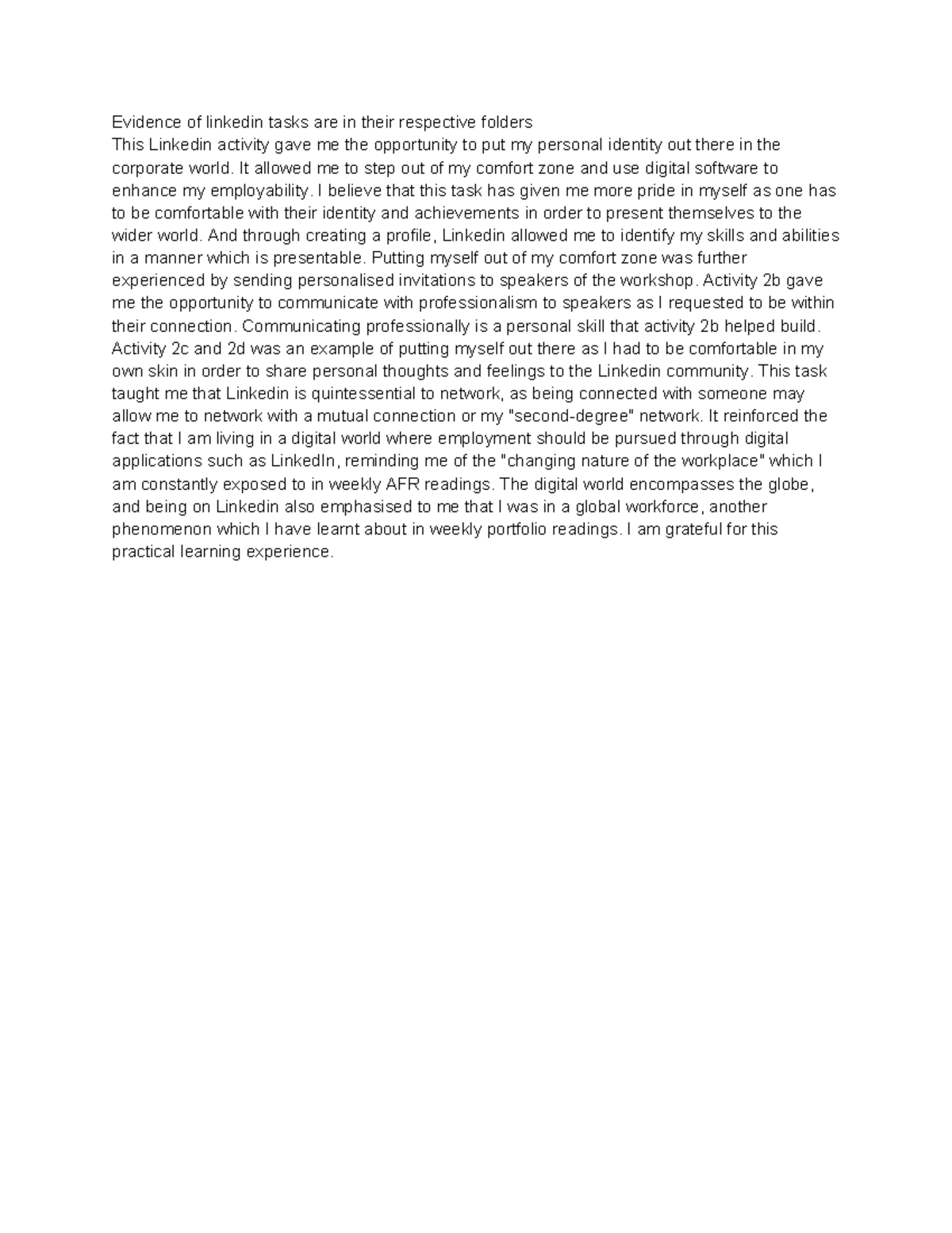 Networking Event 1 Reflection - Evidence of linkedin tasks are in their ...