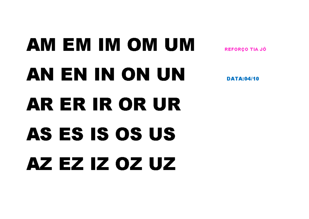 AM EM IM OM UM - AM EM IM OM UM - Ed – Gramática - AM EM IM OM UM ...