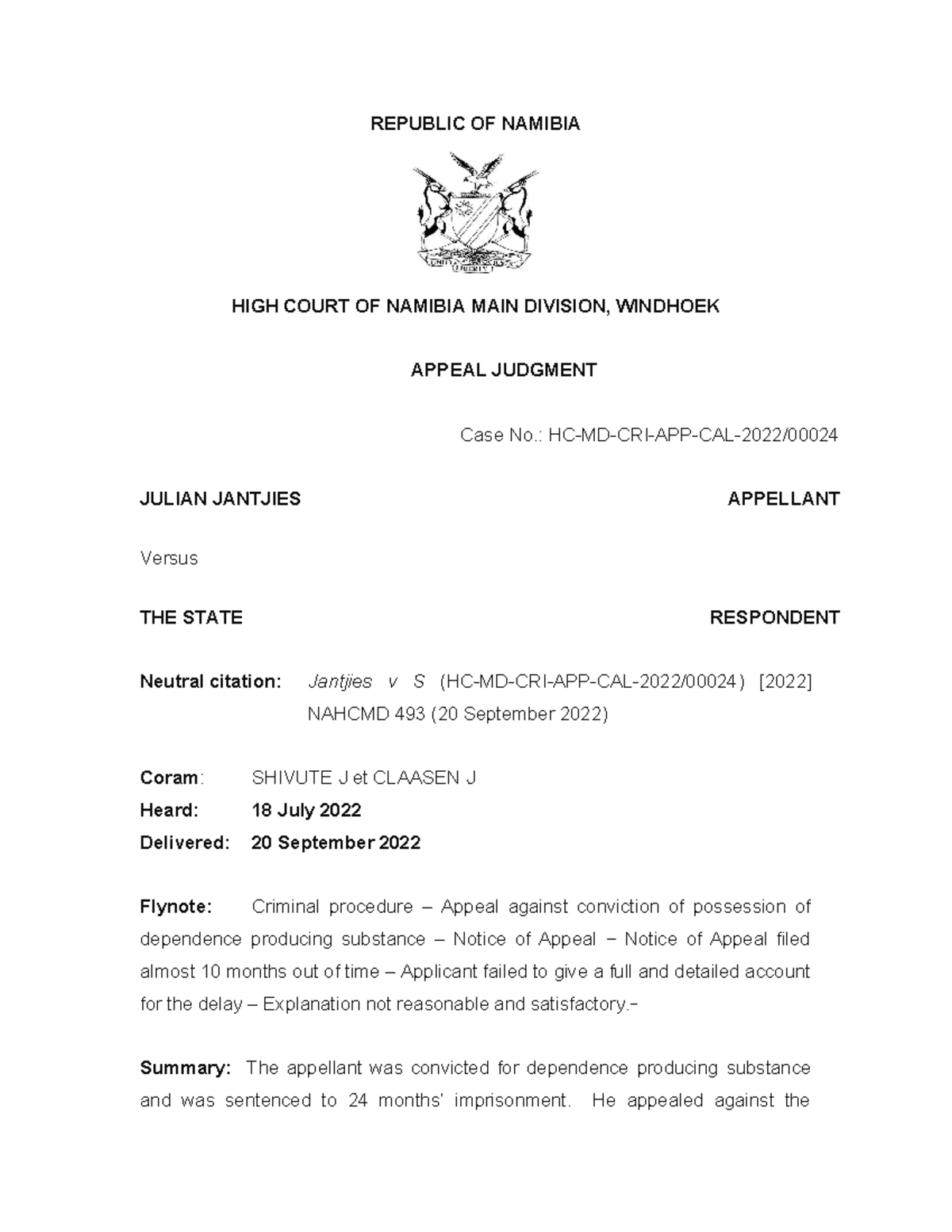 Janties v S (HC-MD-CRI-APP-CAL-2022-00024) [2022] Nahcmd 493 (20 ...