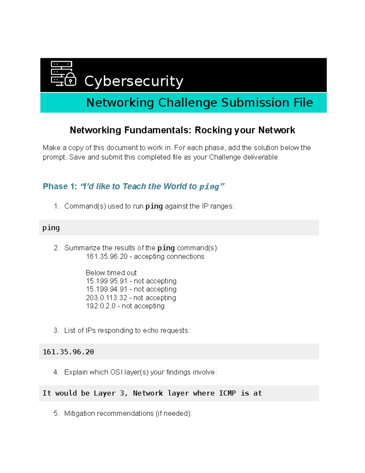 Rocking your network - Cybersecurity Networking Challenge Submission File Networking ...