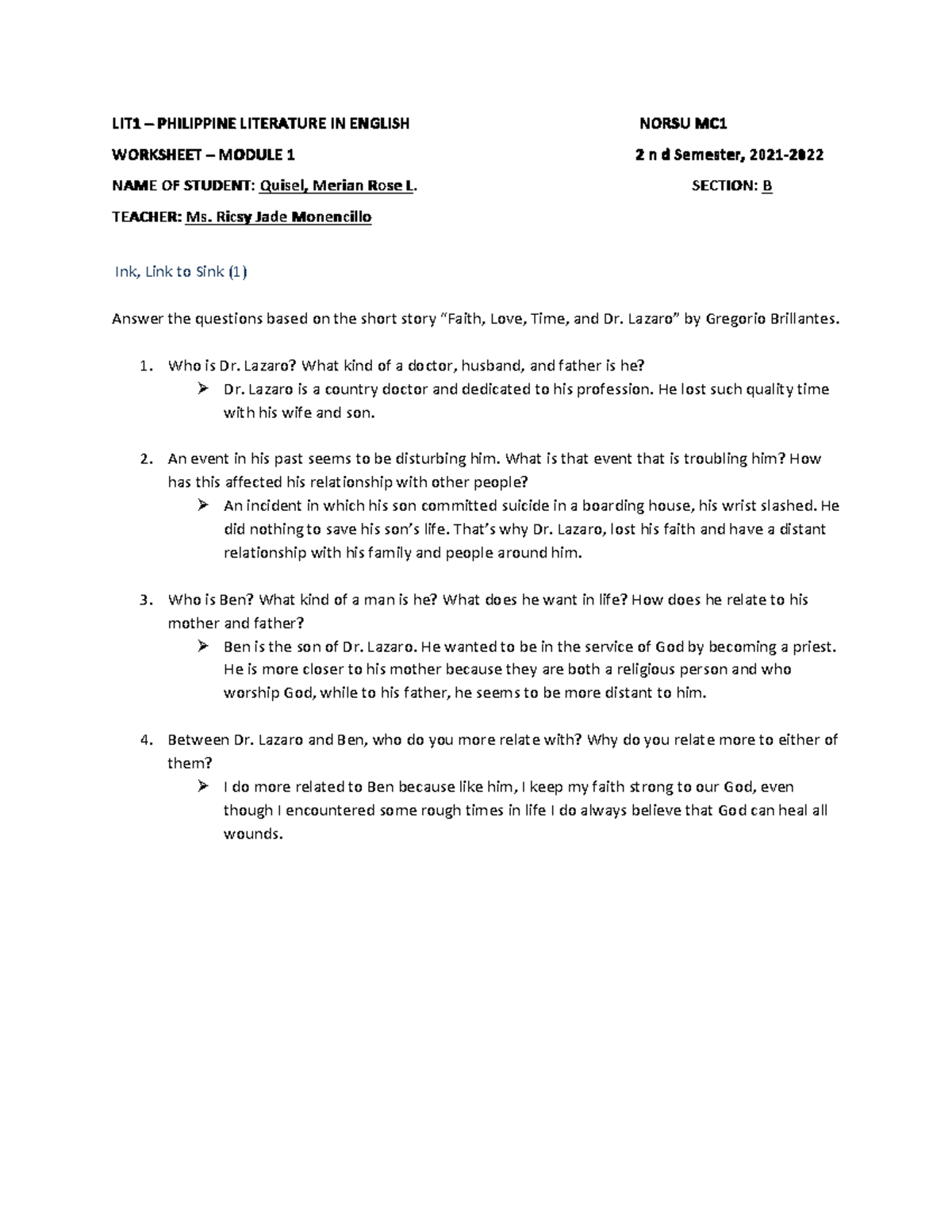 LIT1 B Worksheet ( Quisel, Merian ROSE L. ) - LLLLIIIITTTT 1111 ...