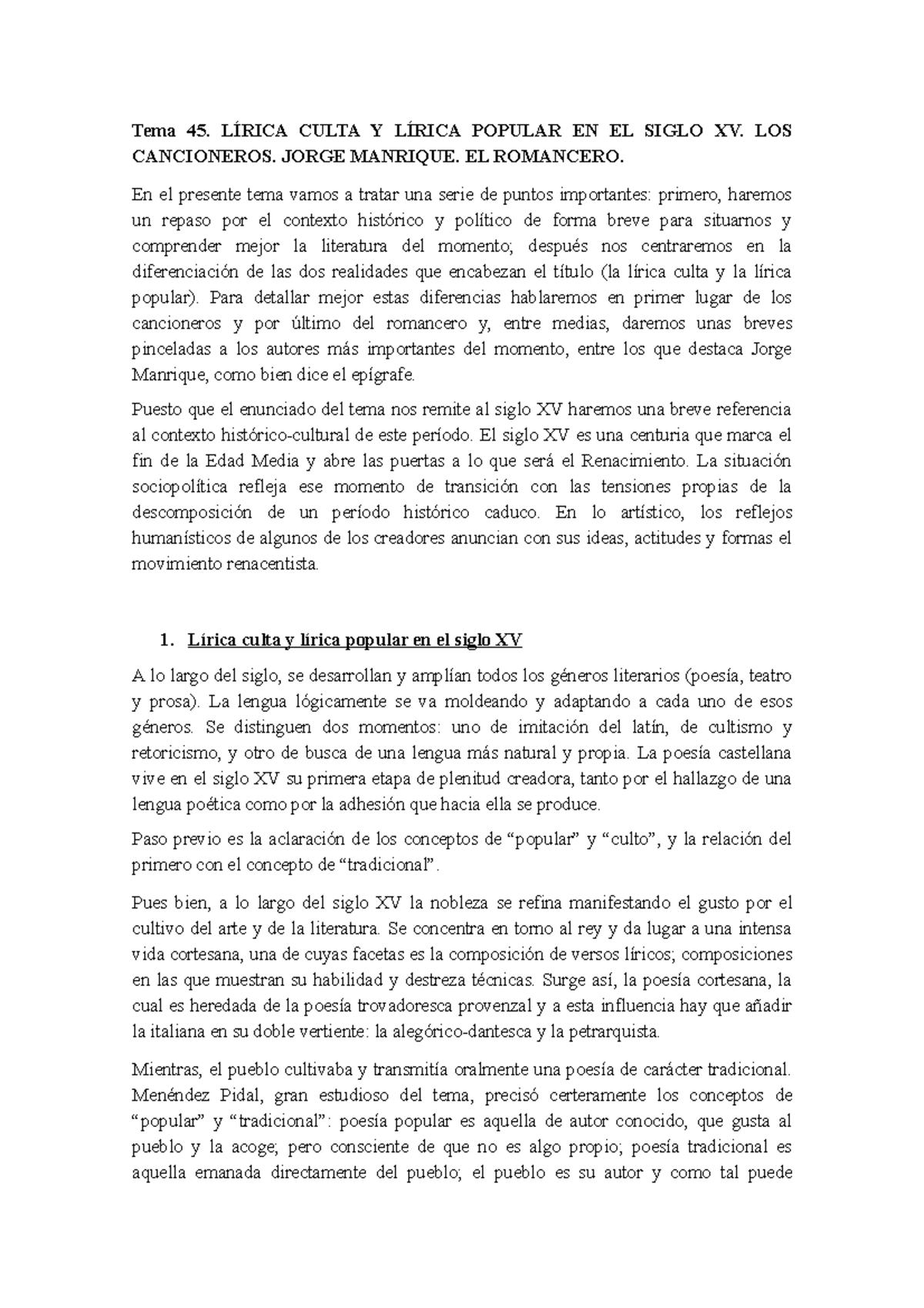 Tema 45 - Lírica culta y lírica popular en el Renacimiento - Tema 45 ...