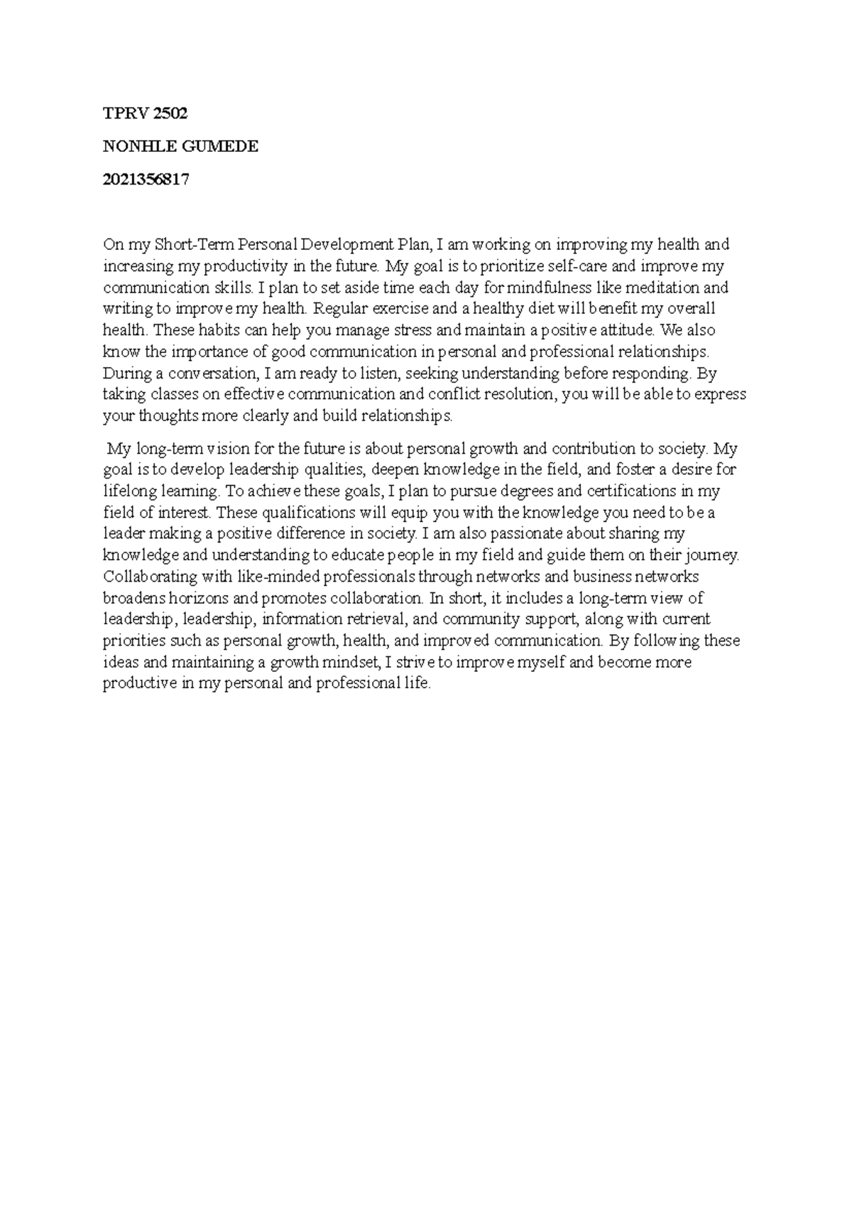 TPRV 2502 - PRACTISE Makes perfect. - TPRV 2502 NONHLE GUMEDE ...