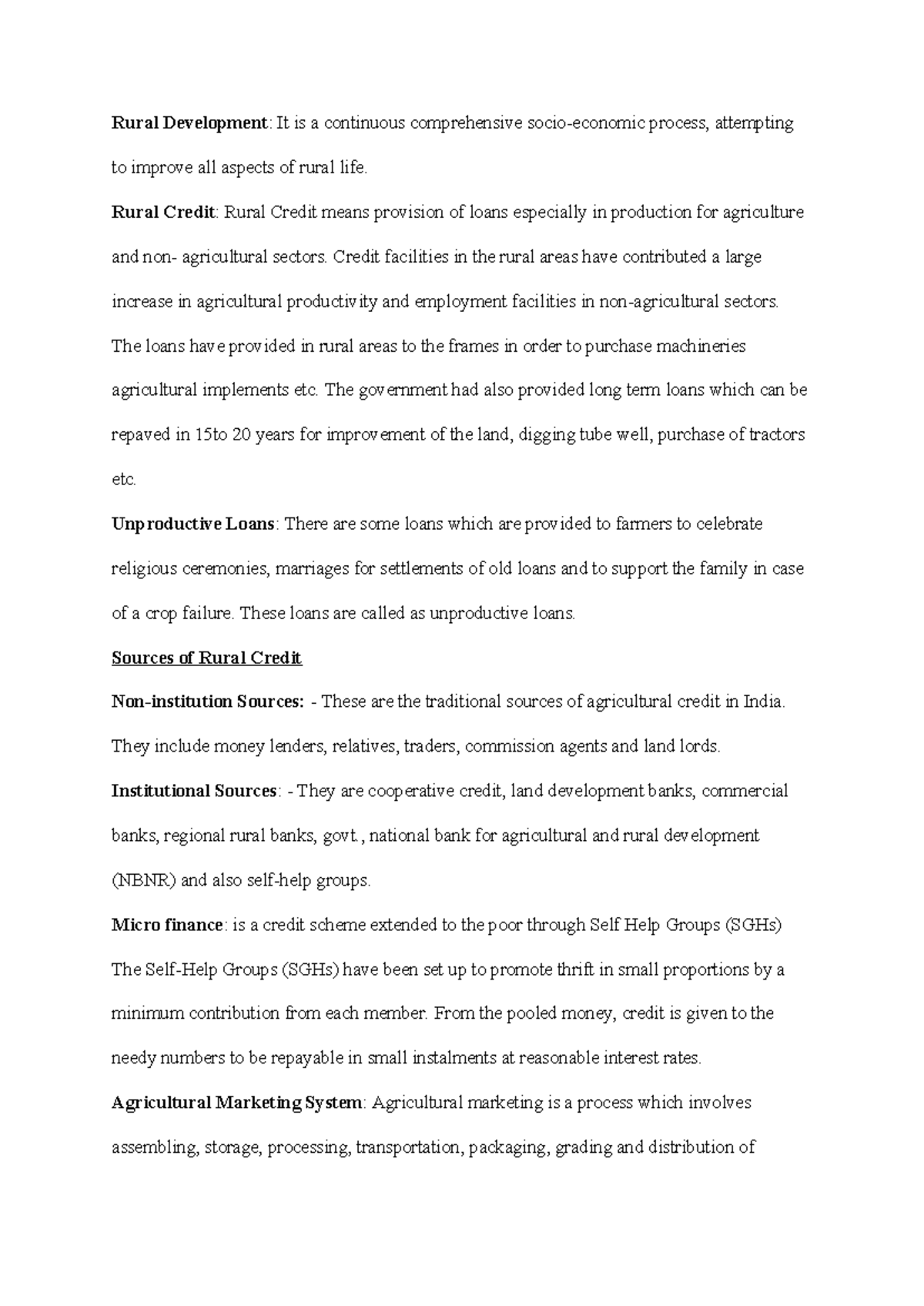 Rural DEV Notes - Rural Development: It is a continuous comprehensive ...