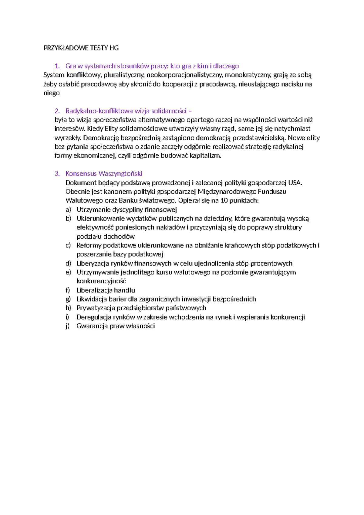 PrzykŁ Adowe Testy HG - PRZYKŁADOWE TESTY HG Gra w systemach stosunków ...