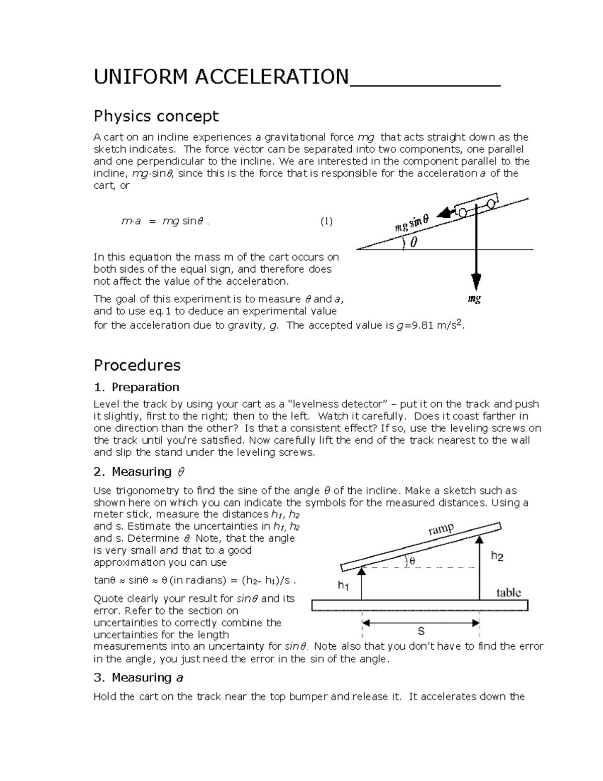 P221 uniform acceleration - UNIFORM ACCELERATION____________ Physics ...