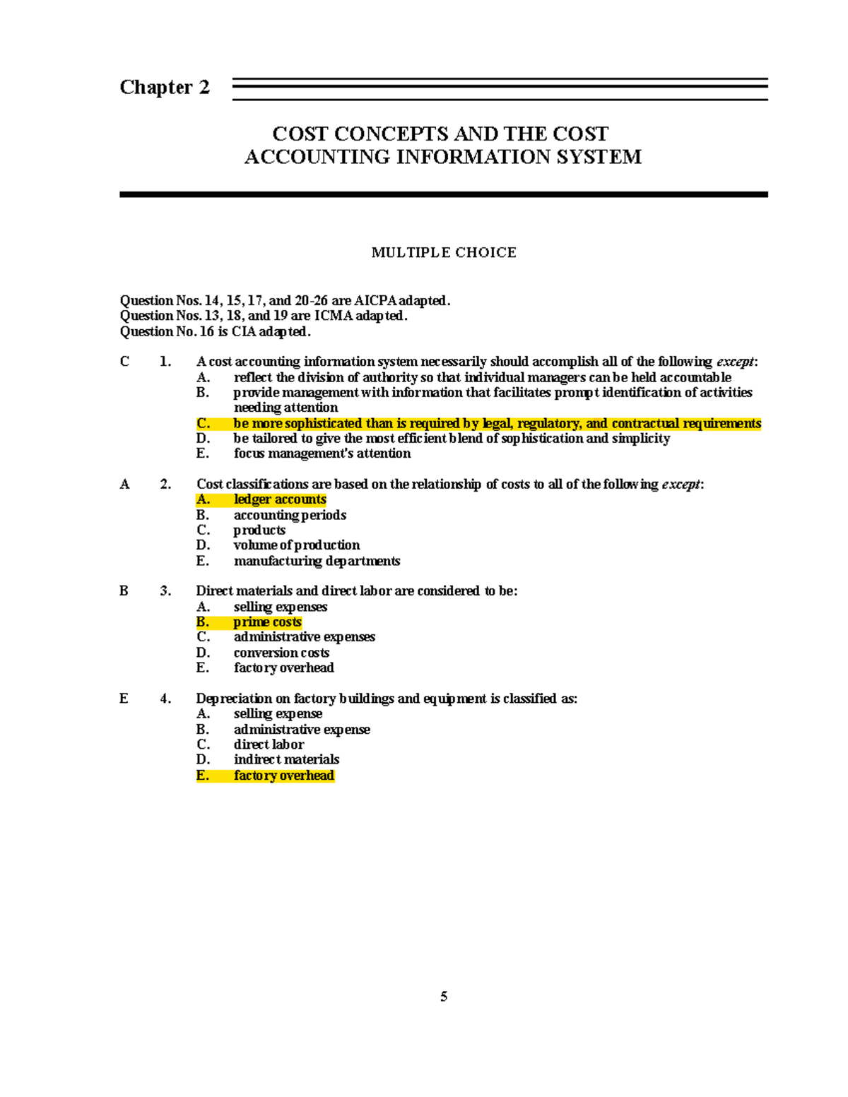 Cost Concepts and the Cost Accounting Information System MC 1 - Chapter 2 COST CONCEPTS AND THE ...