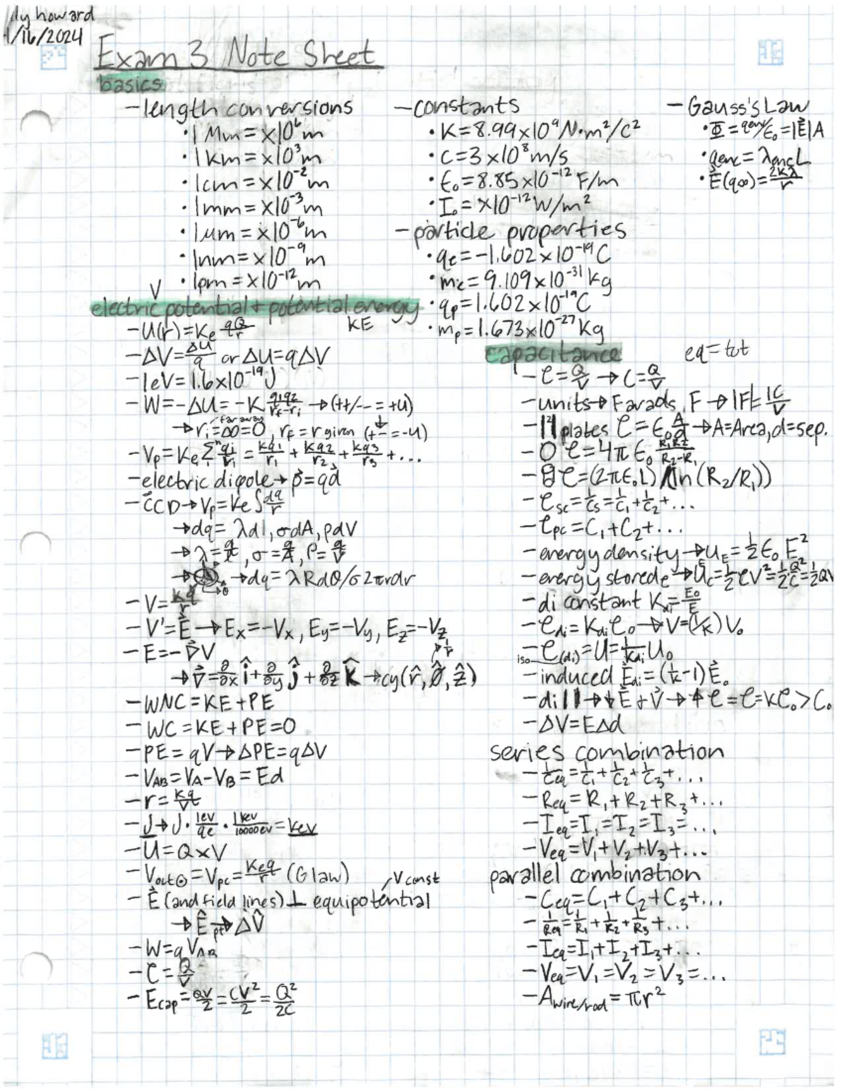 Exam Formula Sheet - dy howard Exam 3 Note Sheet basics can versions ...