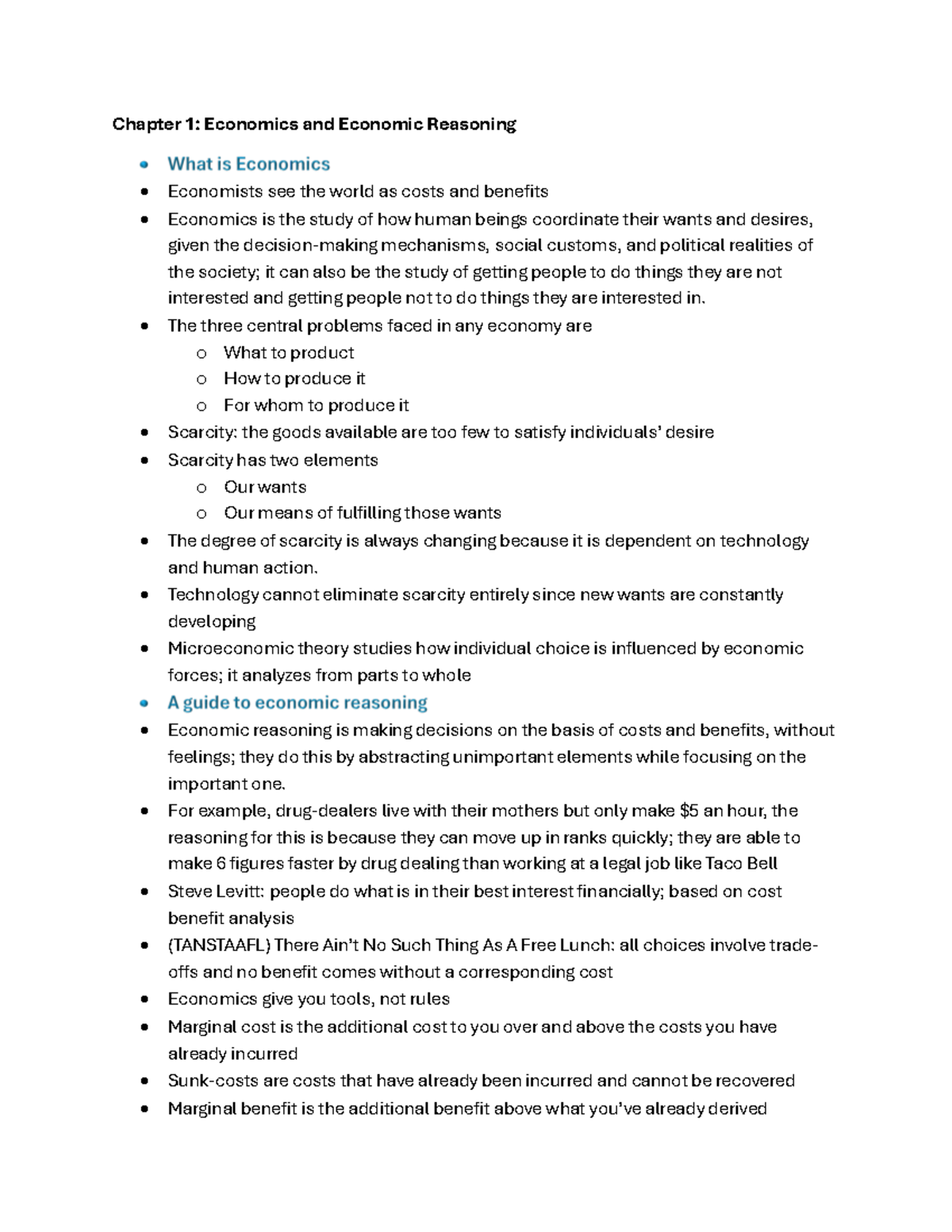 Micro Final Notes - Chapter 1: Economics and Economic Reasoning ...