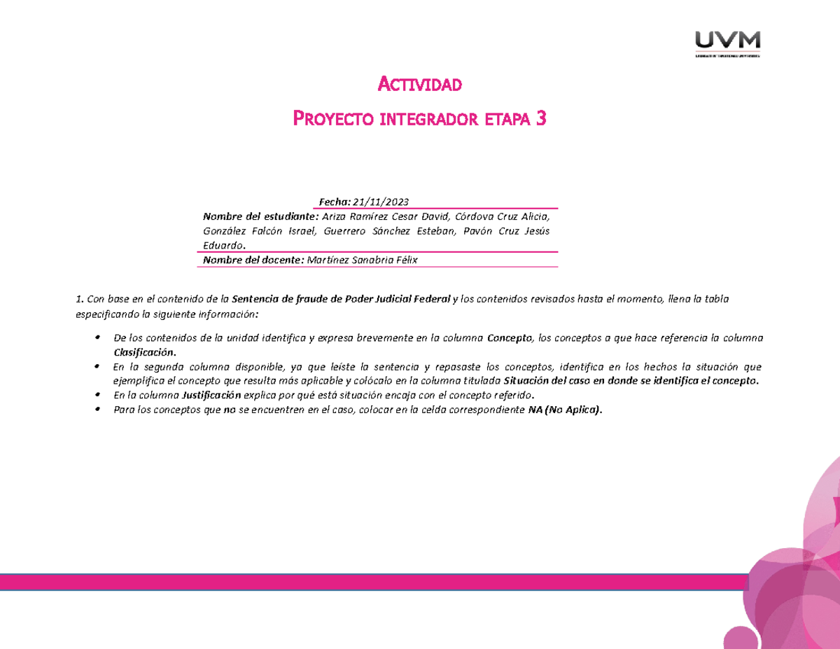 proyecto integrador Etapa 3 - ACTIVIDAD PROYECTO INTEGRADOR ETAPA 3 Fecha: 21/11/ Nombre del ...