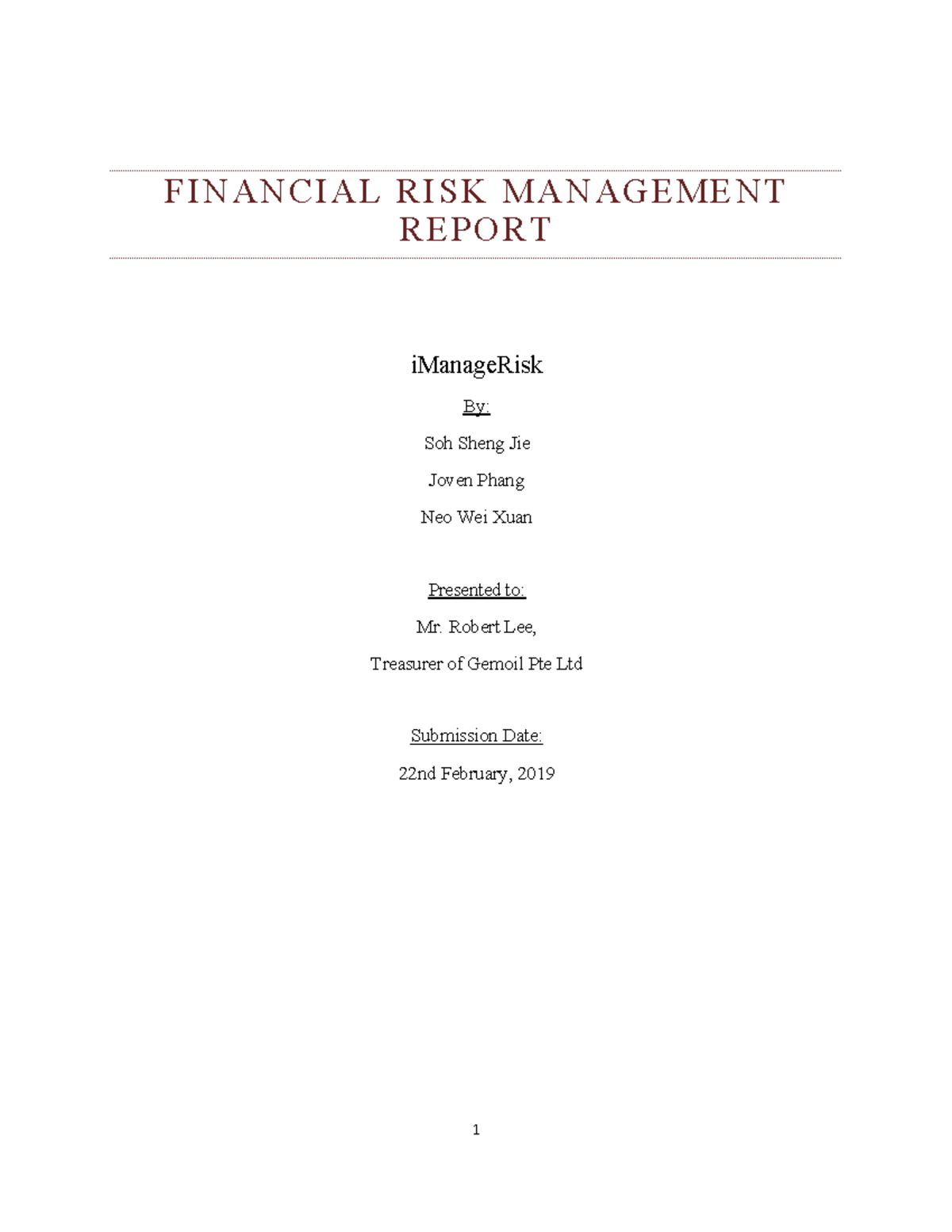 Financial risk management Report Group 38 - Warning: TT: undefined ...