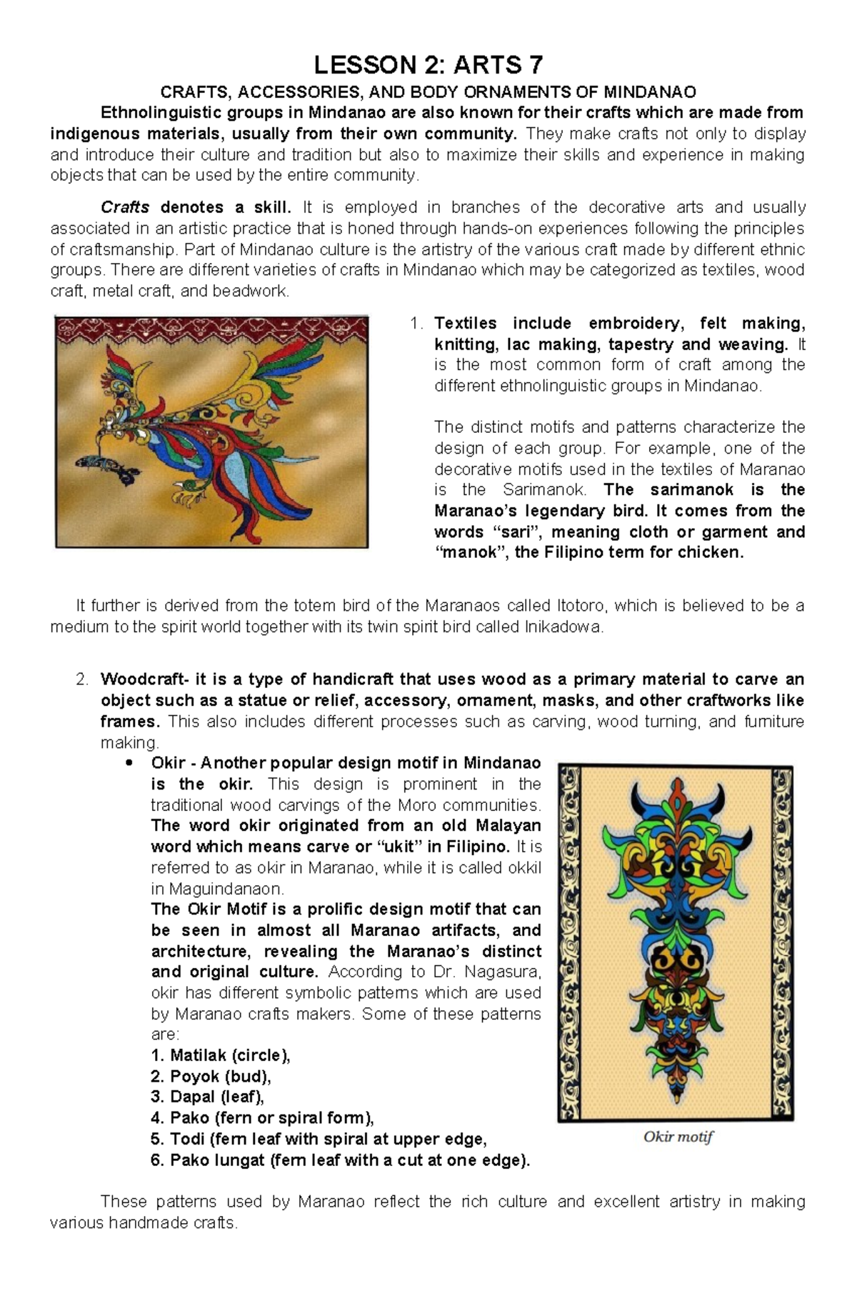Module ARTS 7 Lesson 2 - LESSON 2: ARTS 7 CRAFTS, ACCESSORIES, AND BODY ...