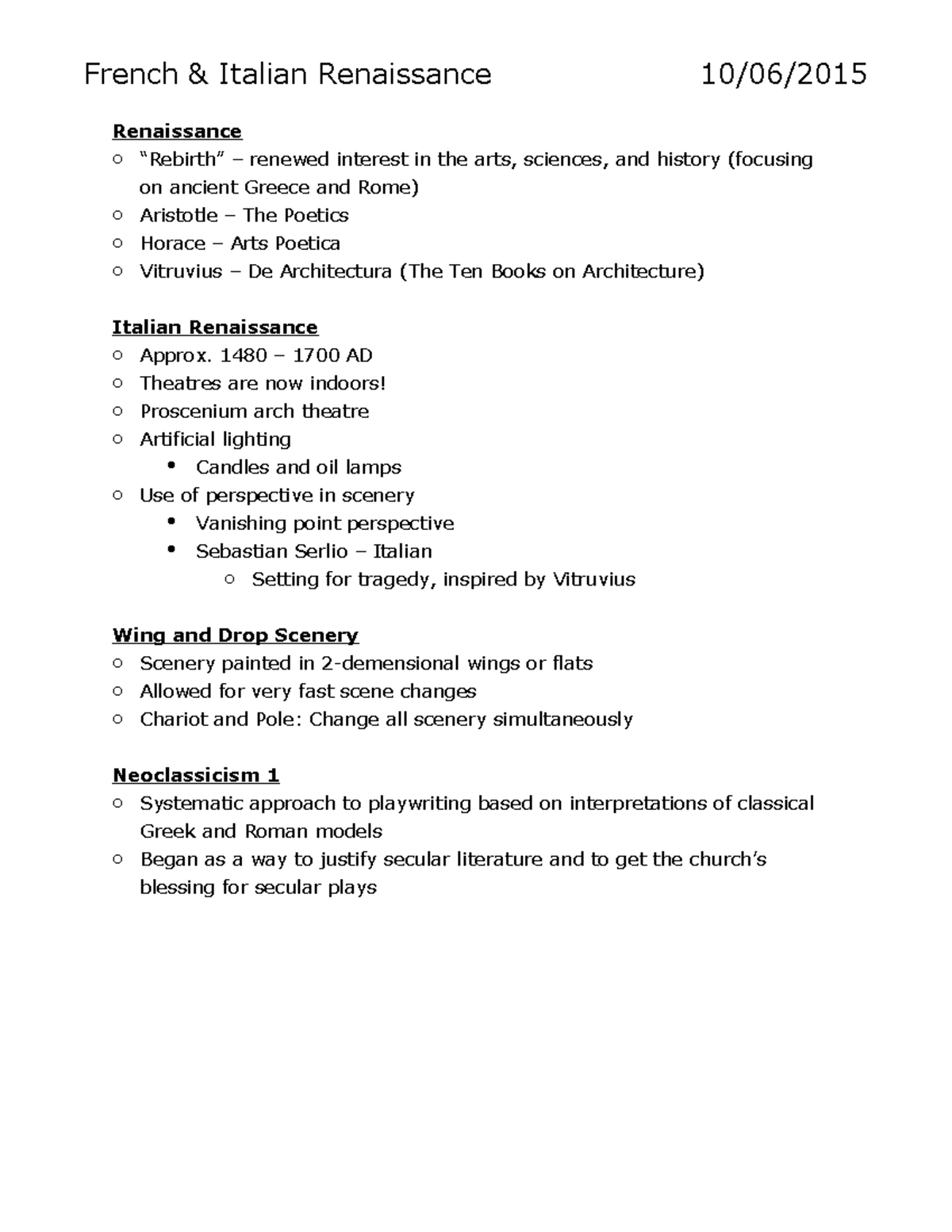 Lecture Notes, Lecture French & Italian Renaissance - French Italian ...