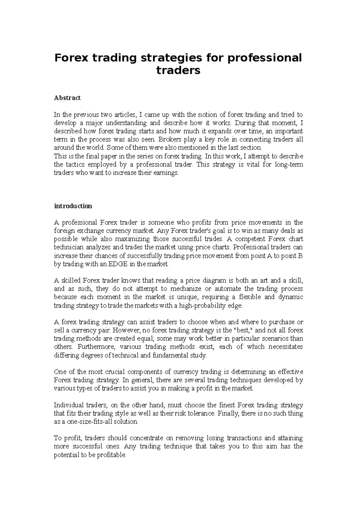 A professional Forex trader - Forex trading strategies for professional ...