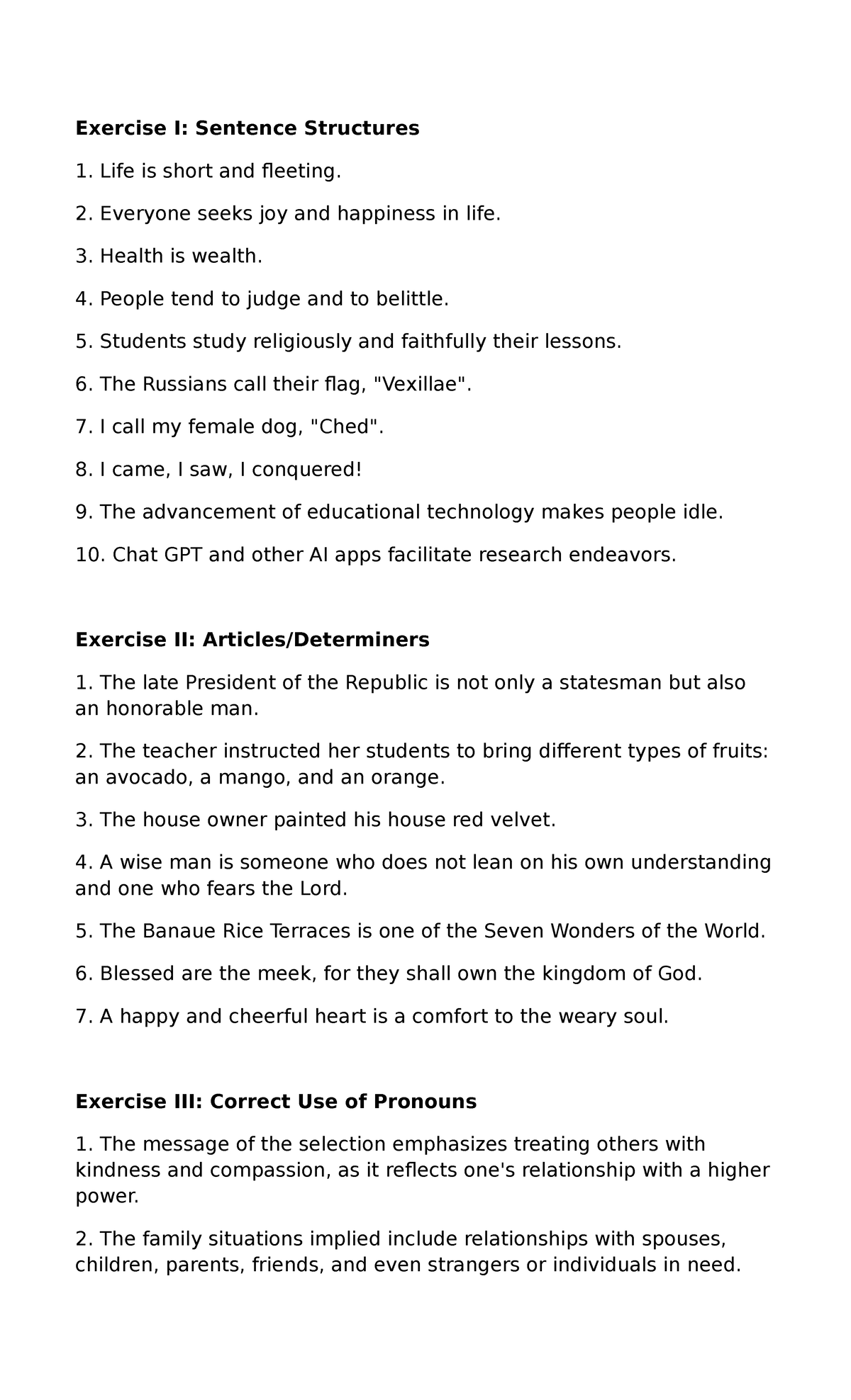 Excersise SOM Structure - Exercise I: Sentence Structures Life is short ...