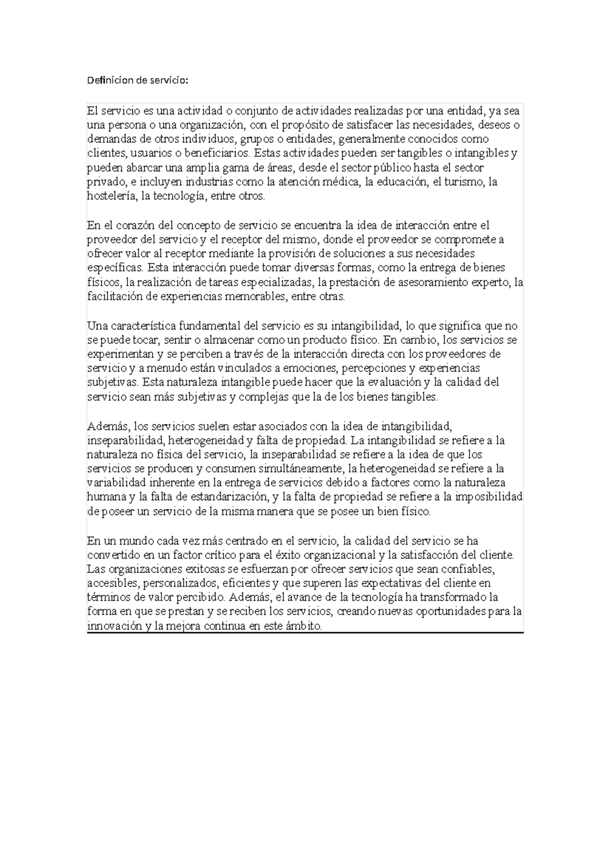 Definicion de servicio - Estas actividades pueden ser tangibles o ...