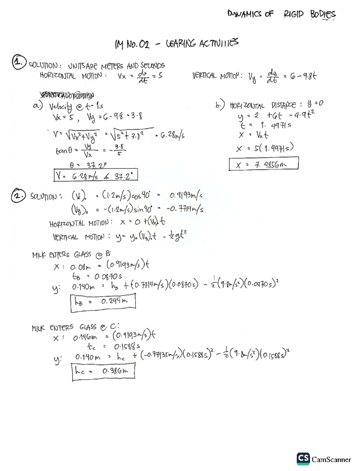 Dynamics of Rigid Bodies - Learning Activities #2 - Mechanical Engineering - CamScanner ...