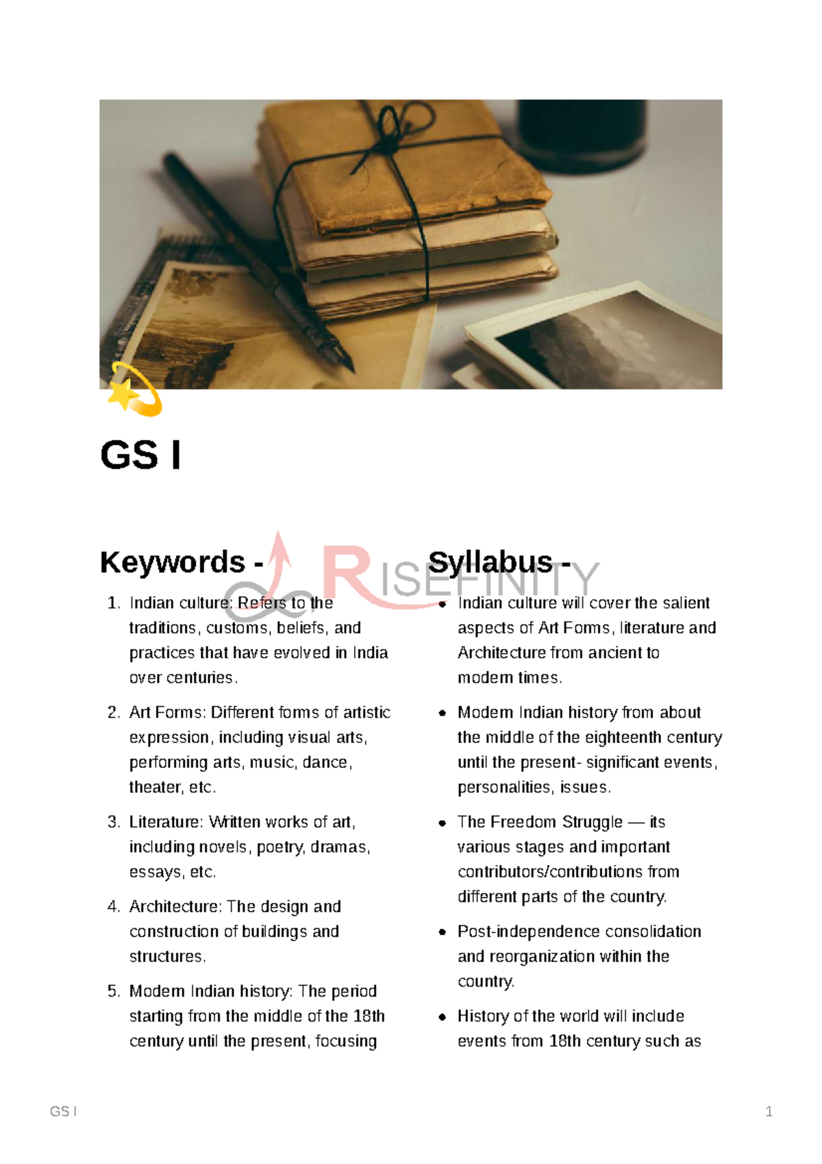 Keyword research - GS I 1 GS I Keywords - Indian culture: Refers to the ...
