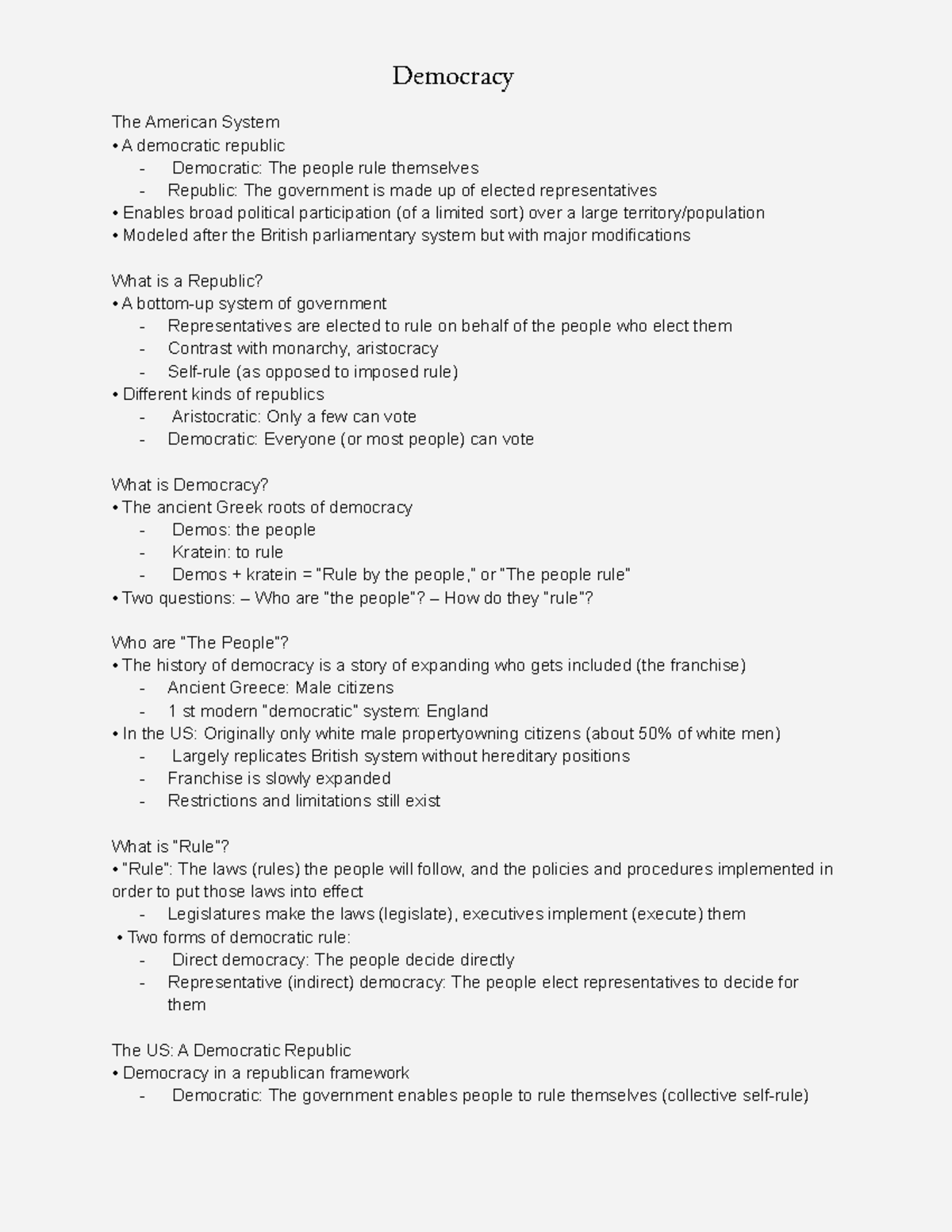 1.2 - Democracy chapter one - The American System A democratic republic ...