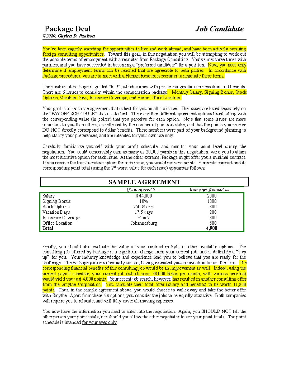 Package consultant int 2020 - Package Deal Job Candidate ©2020, Gaylen ...